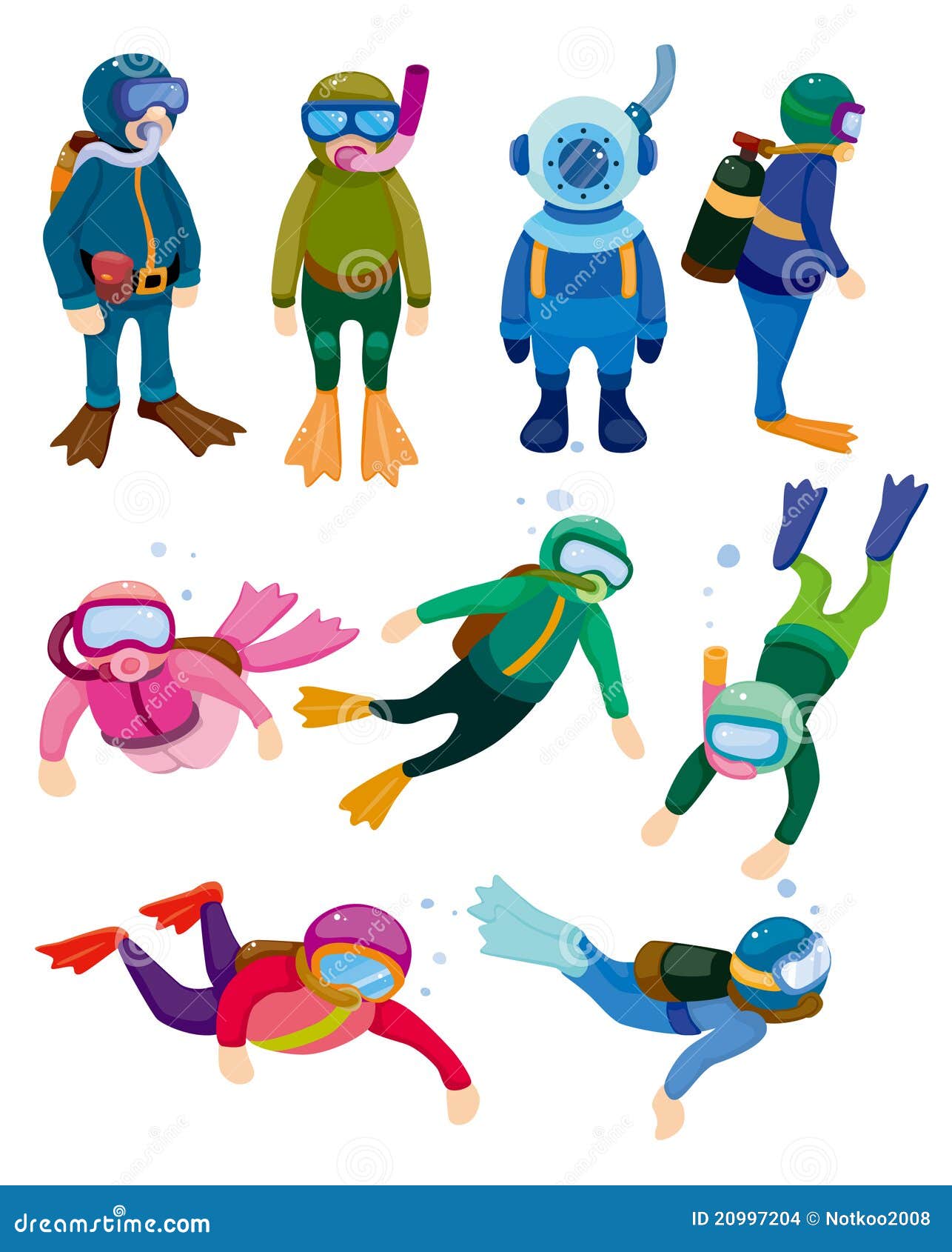 Cartoon diver icons stock vector. Illustration of flipper - 20997204