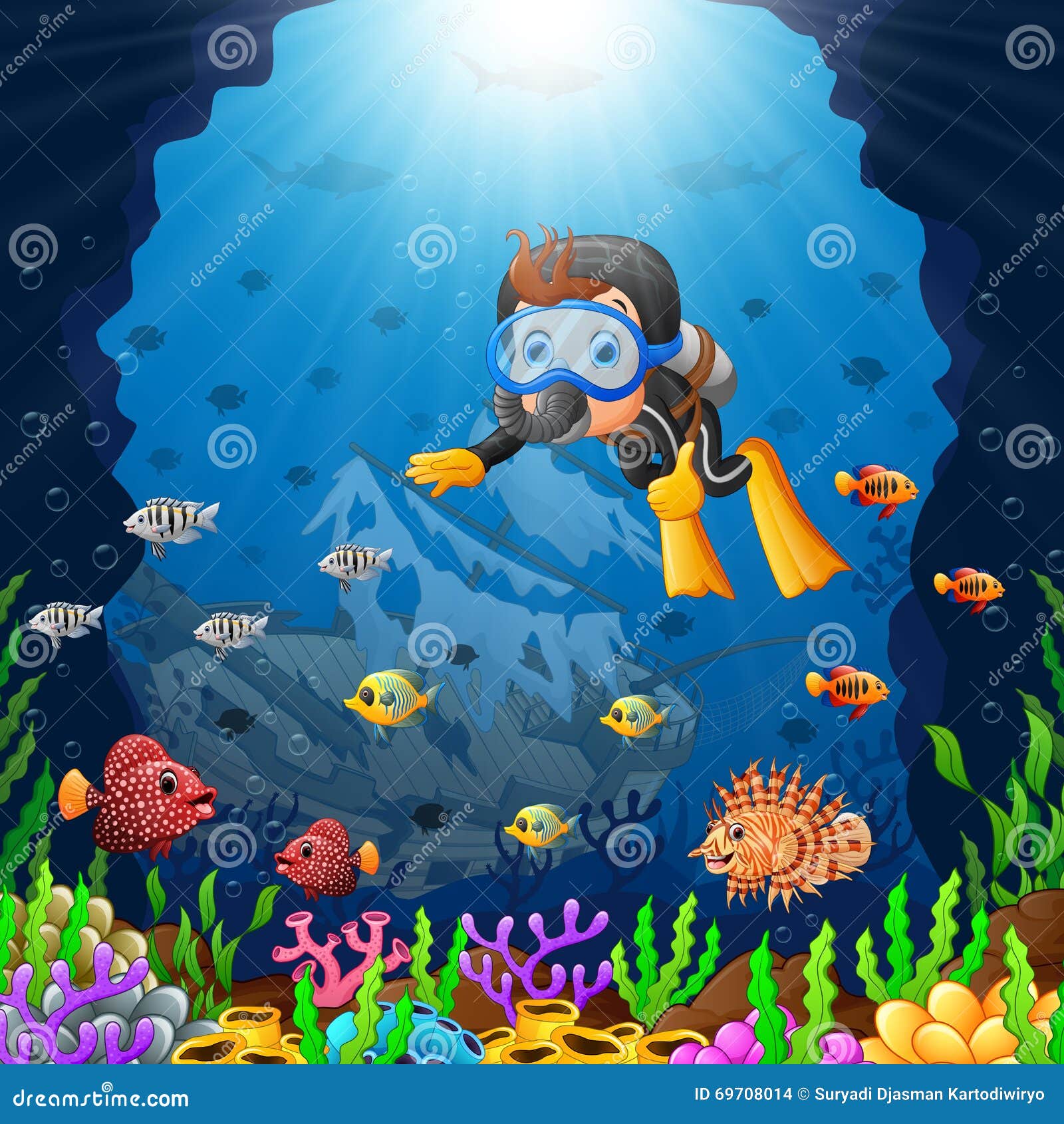 Deep Sea Diving Cartoon