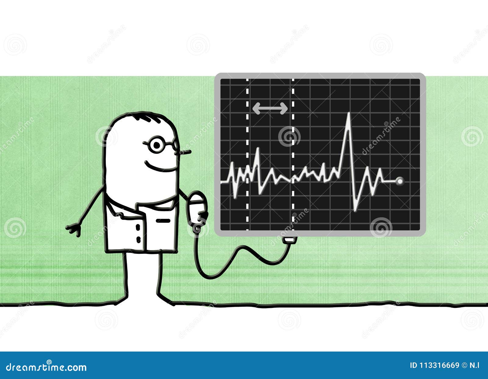 Cartoon Doctor with Electrocardiogram Stock Illustration - Illustration ...