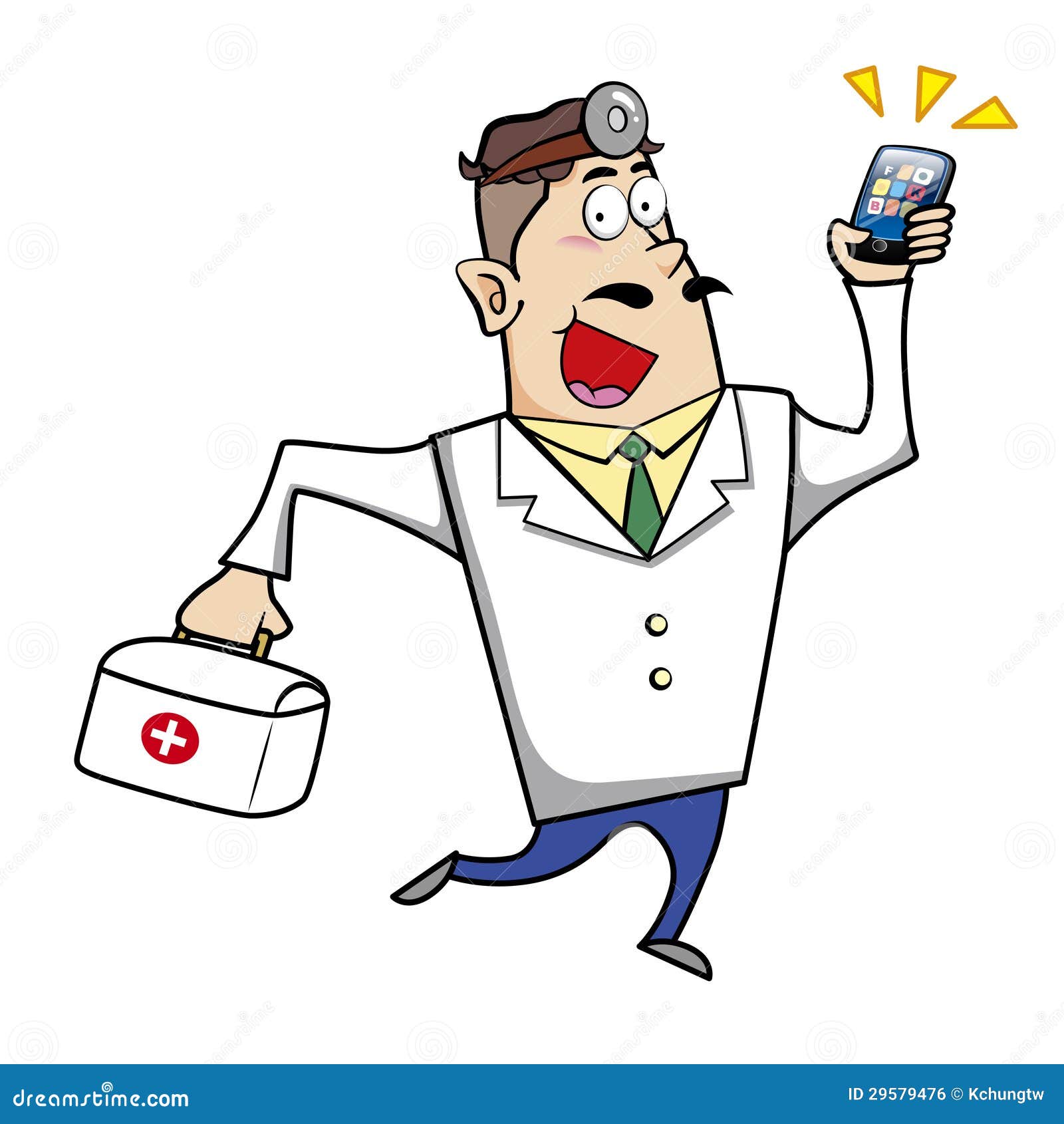 Cartoon Doctor with First Aid Kit and Mobile Phone Stock Vector ...