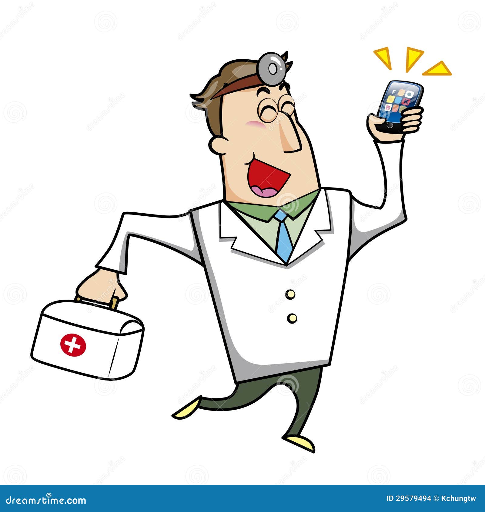 Cartoon Doctor with First Aid Kit and Mobile Phone Stock Vector ...
