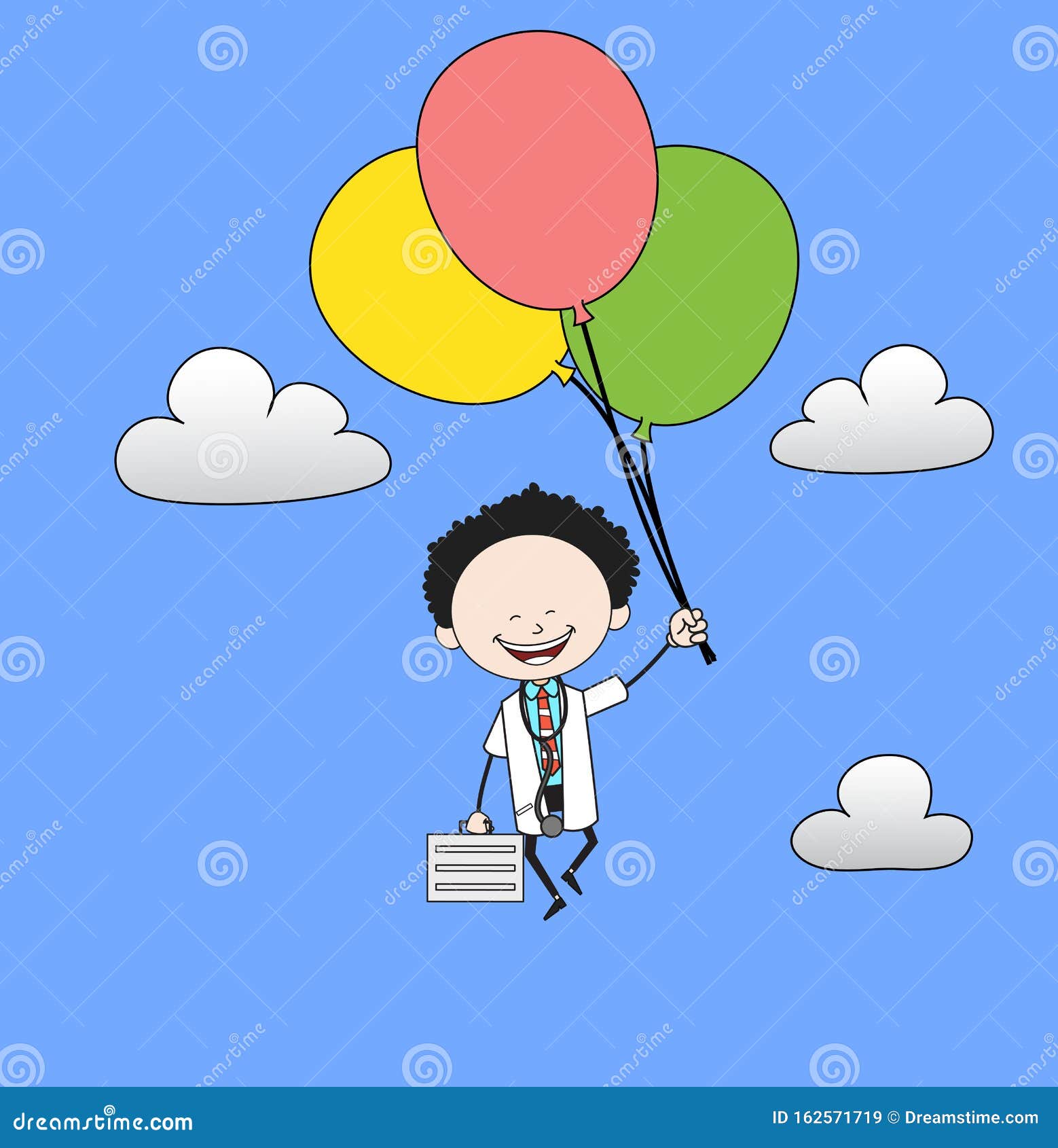 Cartoon Doctor - Flying with Balloons Stock Vector - Illustration of ...