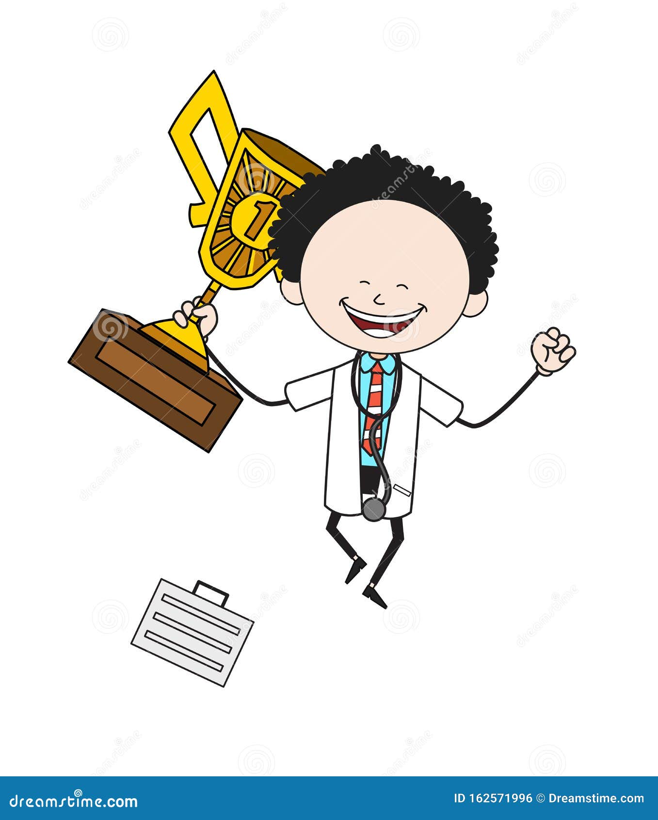 Cartoon Doctor - Jumping with Trophy Stock Vector - Illustration of ...