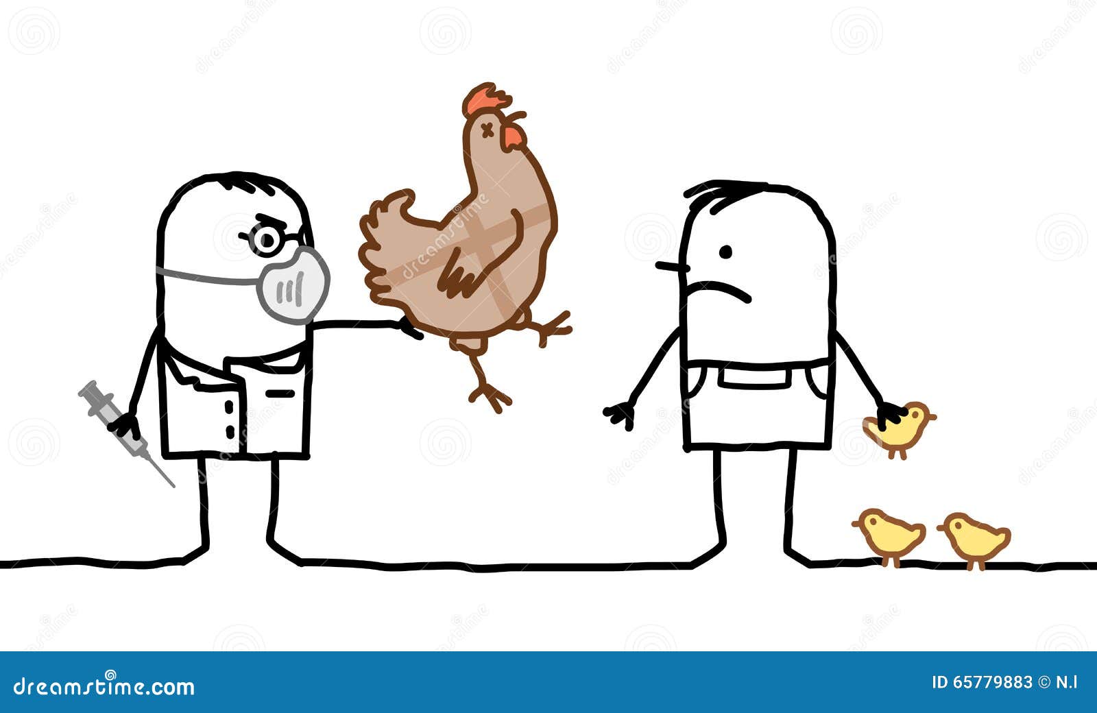 Cartoon Doctor & Man with Sick Chicken and Avian Flu Stock Vector ...