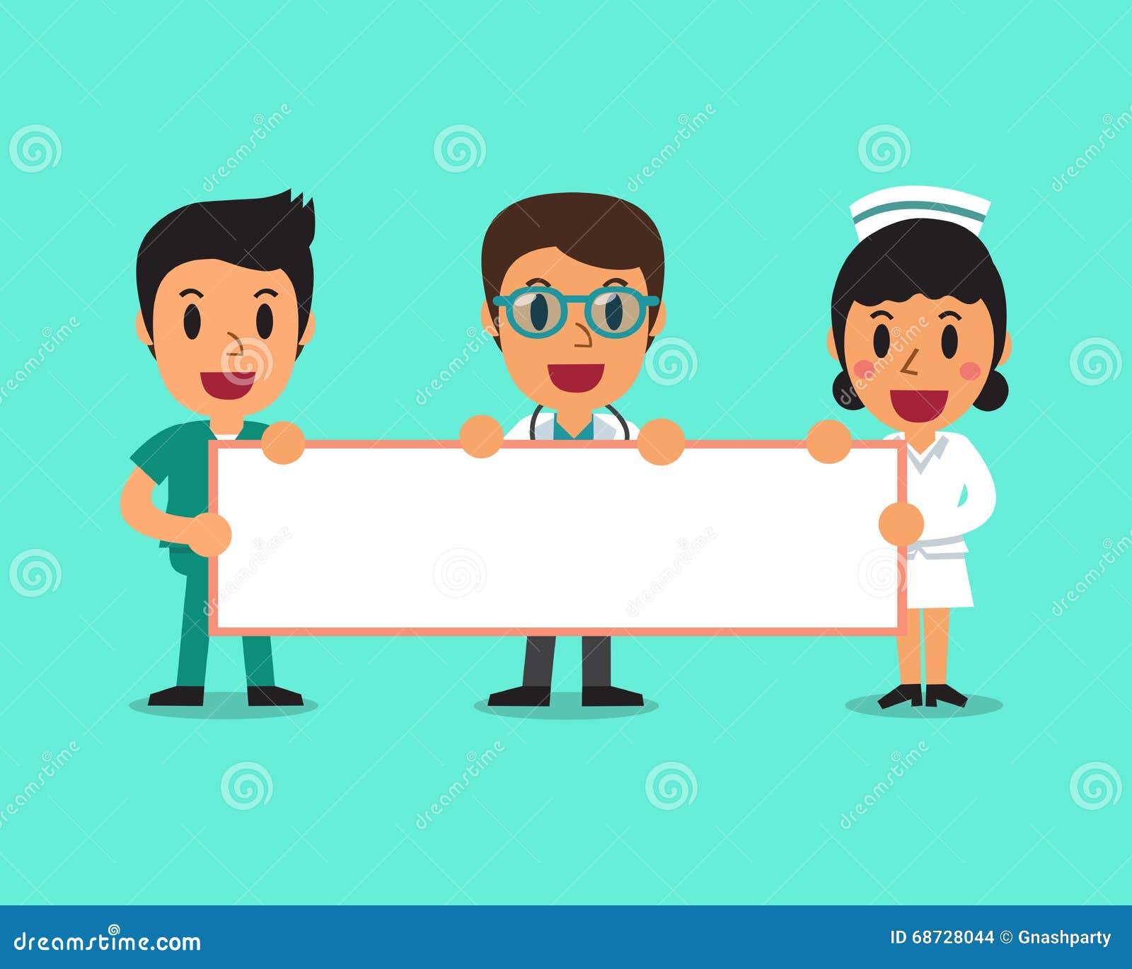 Cartoon Doctor and Nurses Holding Board for Presentation Stock Vector ...