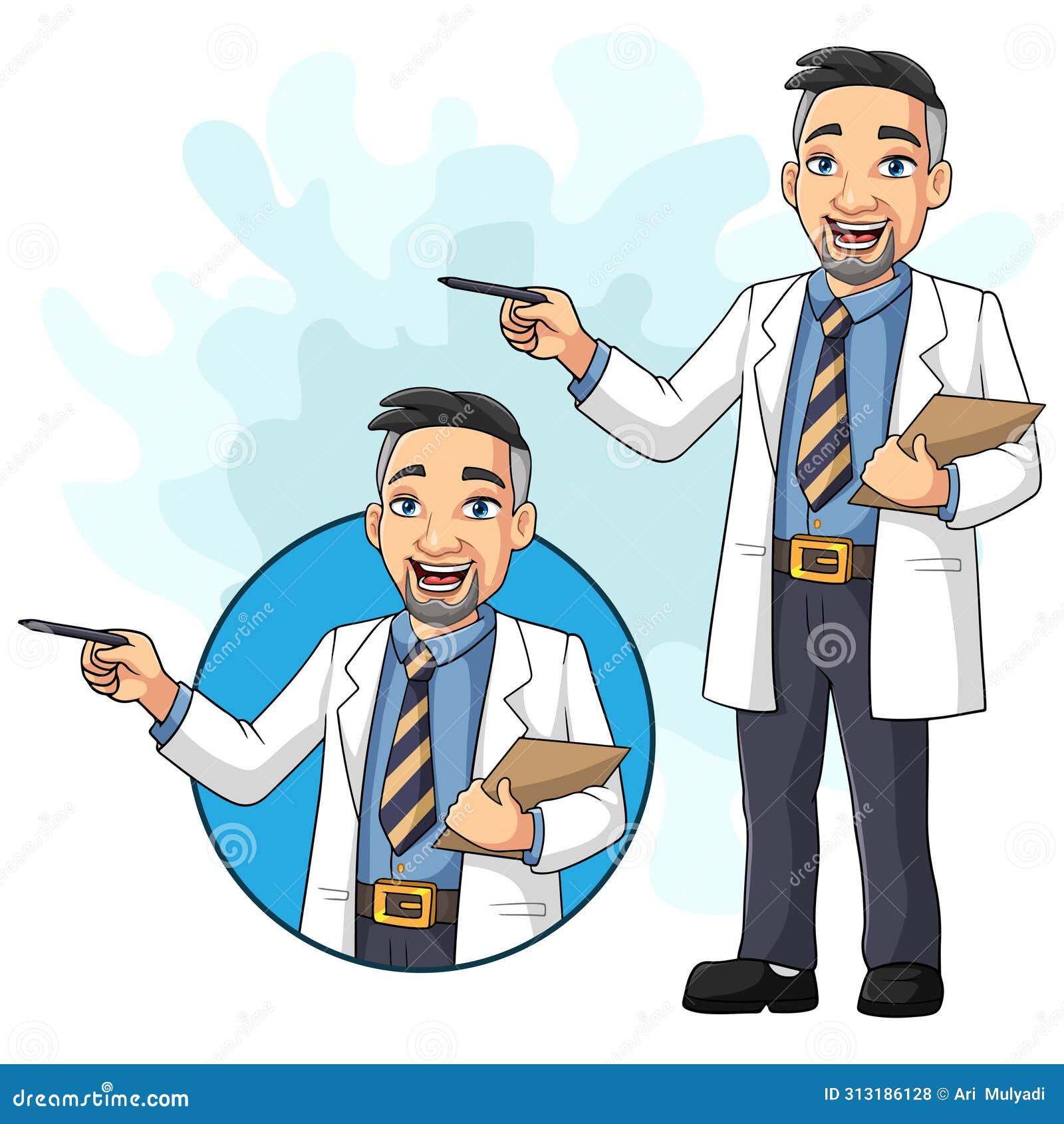 Cartoon Doctor Pointing and Waving Stock Vector - Illustration of ...
