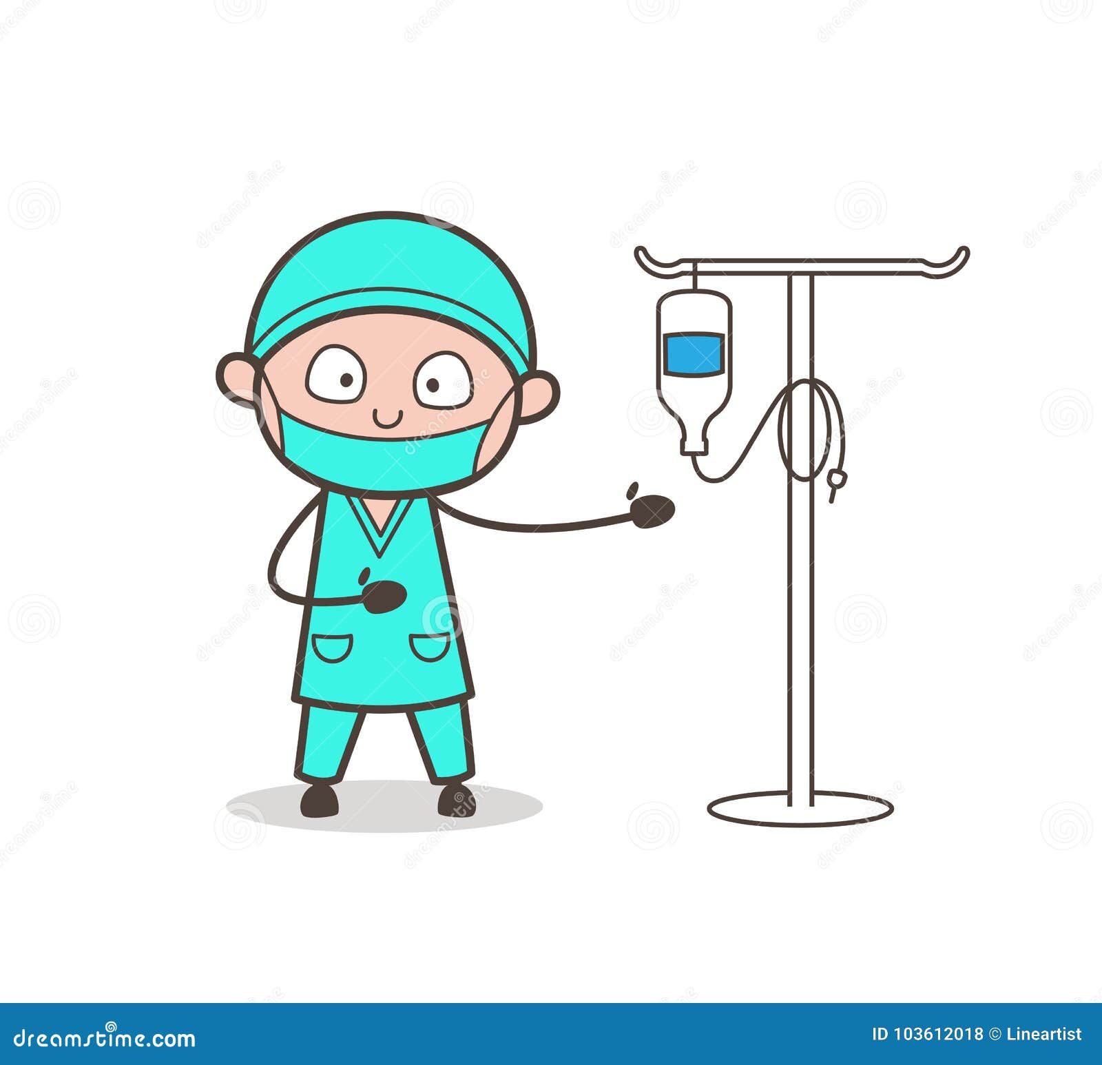 Cartoon Doctor Presenting Intravenous Therapy System Vector Stock ...
