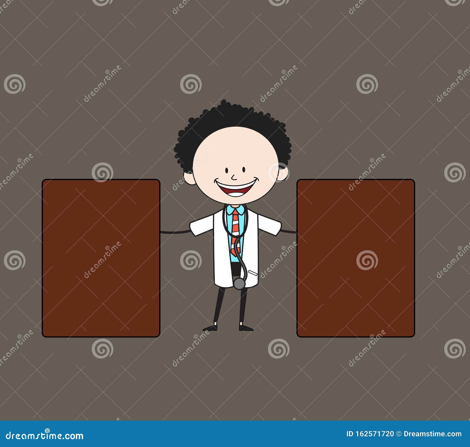 Cartoon Doctor - Standing with Two Boards Stock Vector - Illustration ...