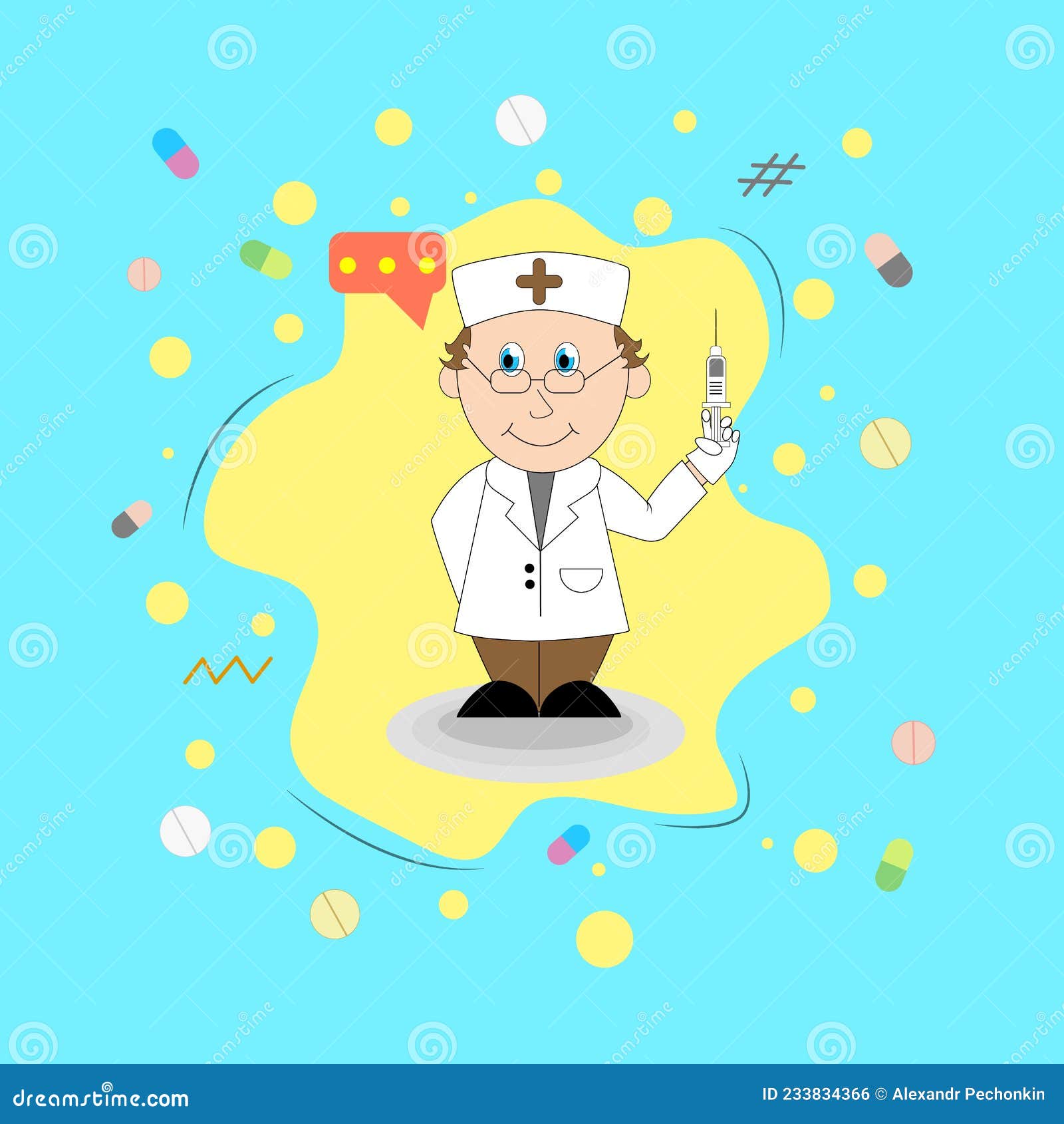 Doctor with a Syringe on a Design Background Stock Vector ...