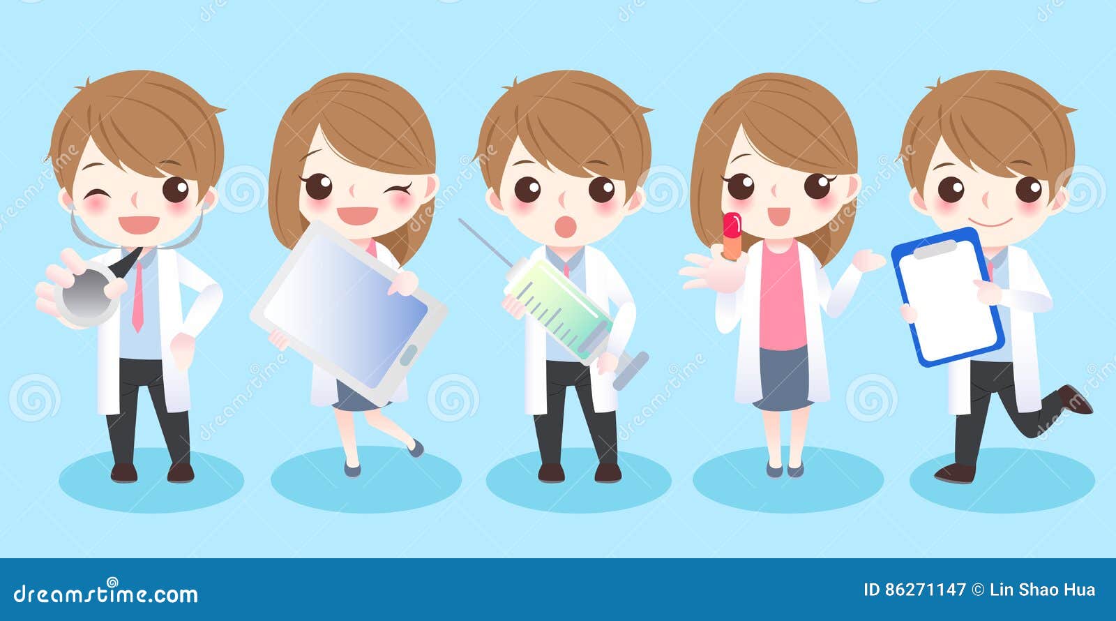 Cartoon Doctor Take Different Tools Stock Vector - Illustration of ...