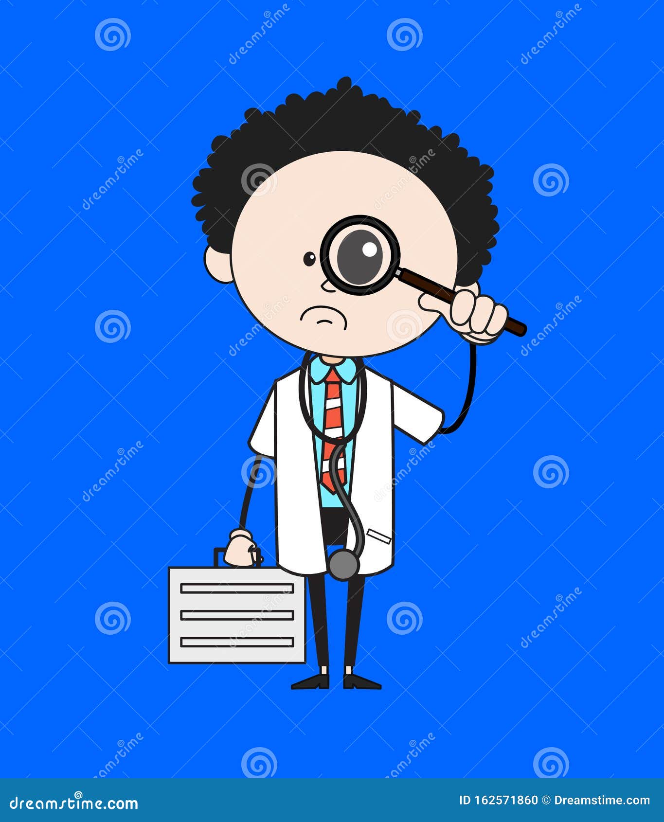 Cartoon Doctor - Watching with Magnifier Stock Vector - Illustration of ...