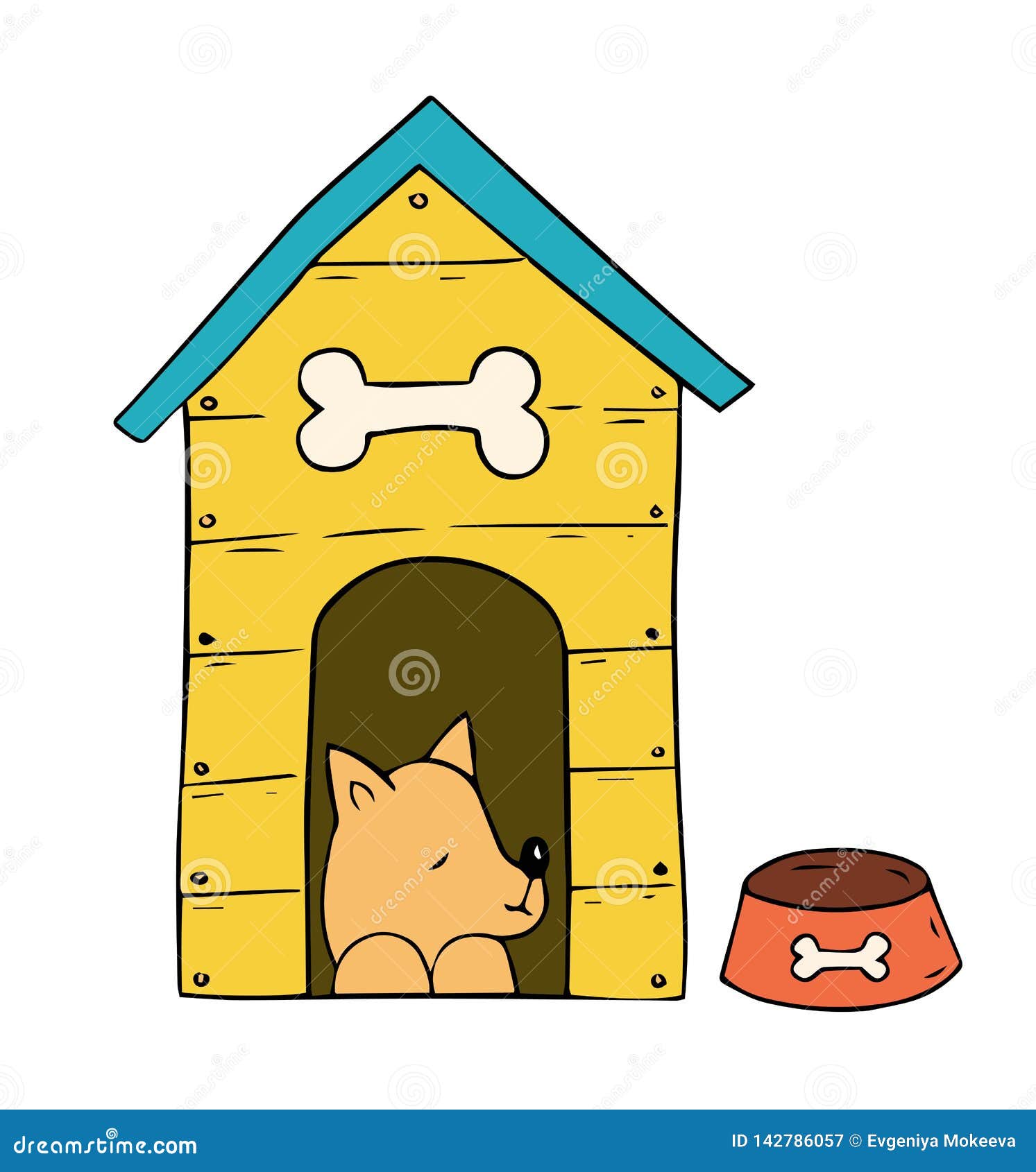 Cartoon Dog in the Booth on White Background Stock Illustration ...