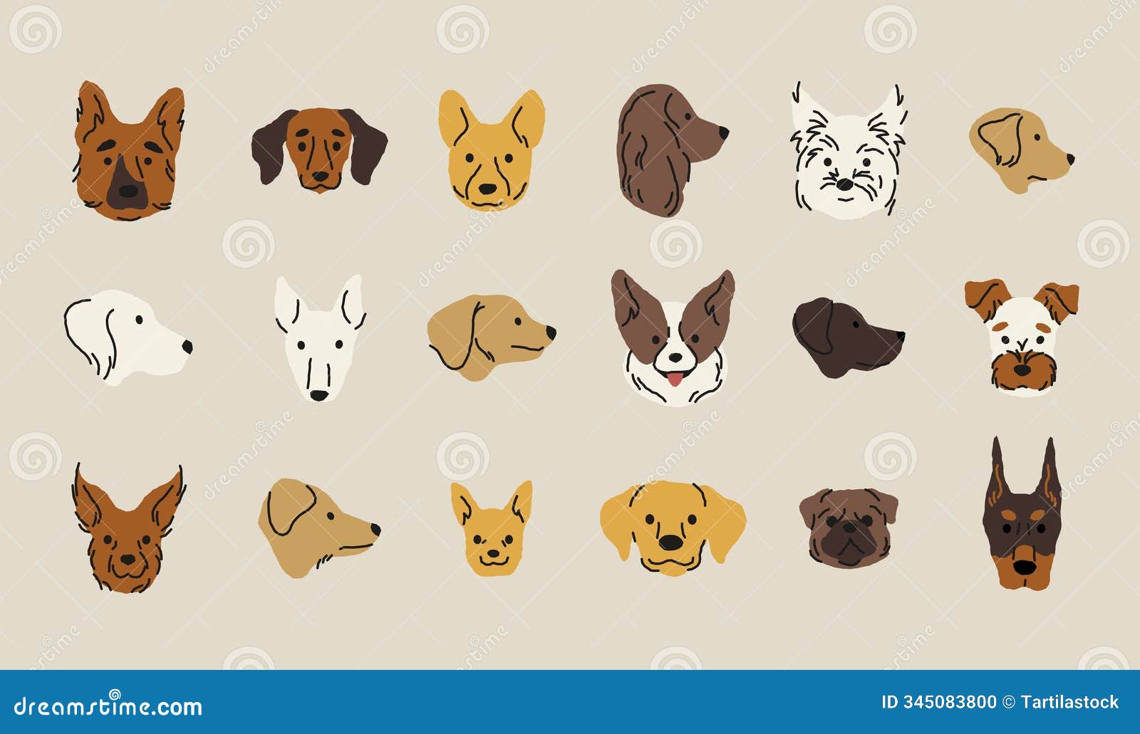Dog Different Breeds Head Icons. Cartoon Dog Faces Set. Vector ... Dog Different Breeds Head Icons. Cartoon Dog Faces Set. Vector ...