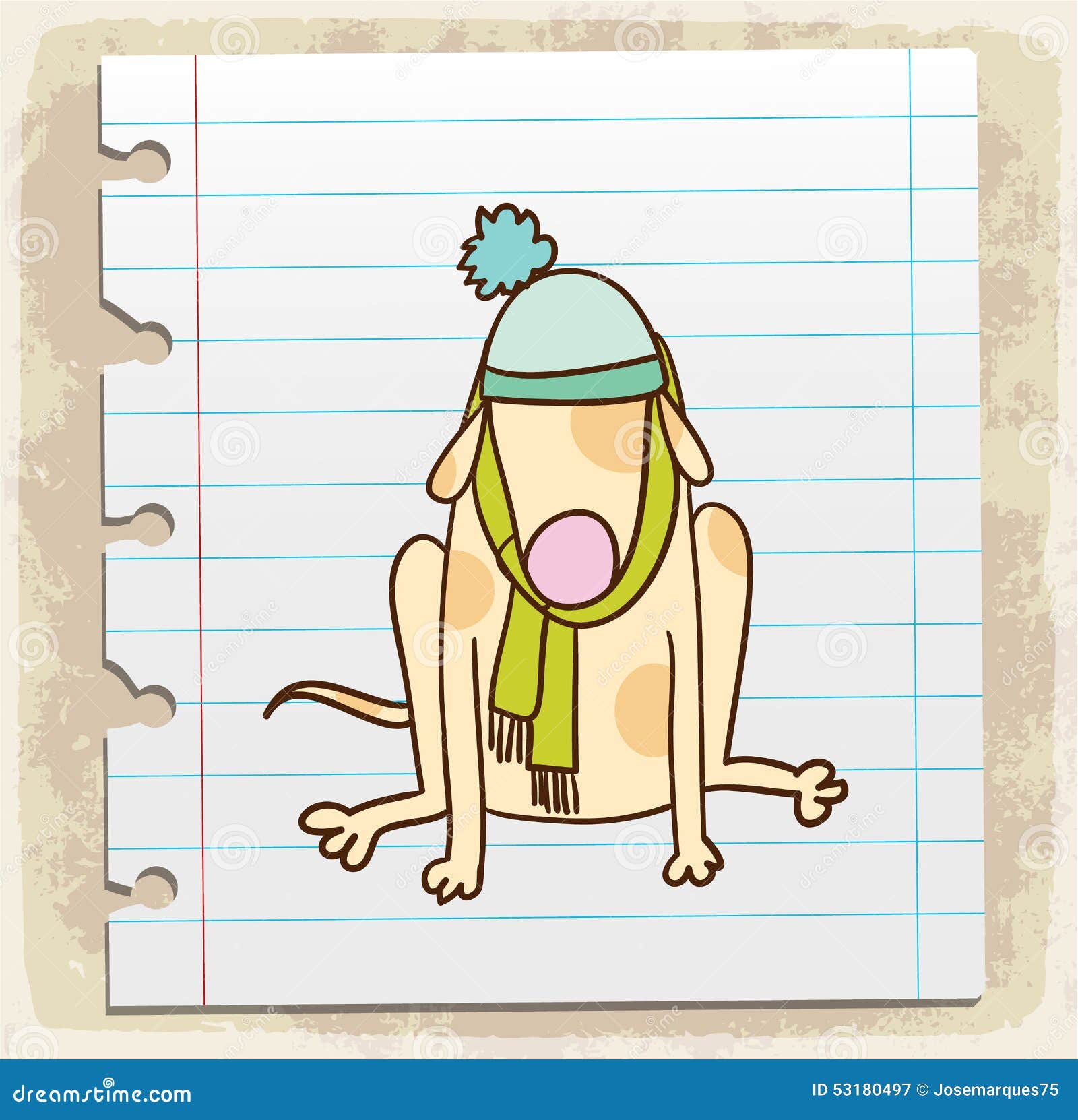 Cartoon Dog on Paper Note, Vector Illustration Stock Vector ...