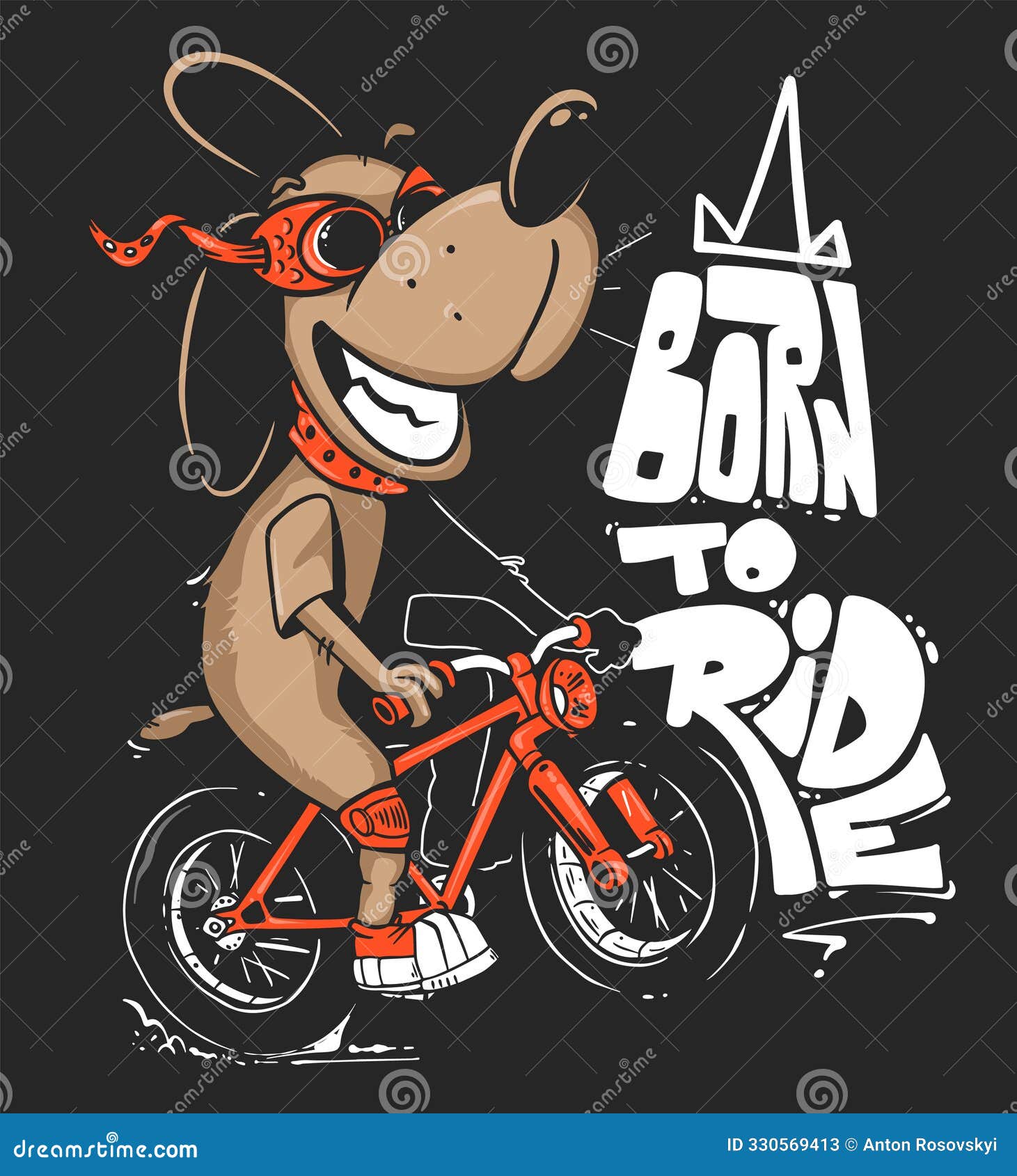 Cartoon Dog Riding a Bicycle, Vector T-Shirt Design. Stock Illustration ...