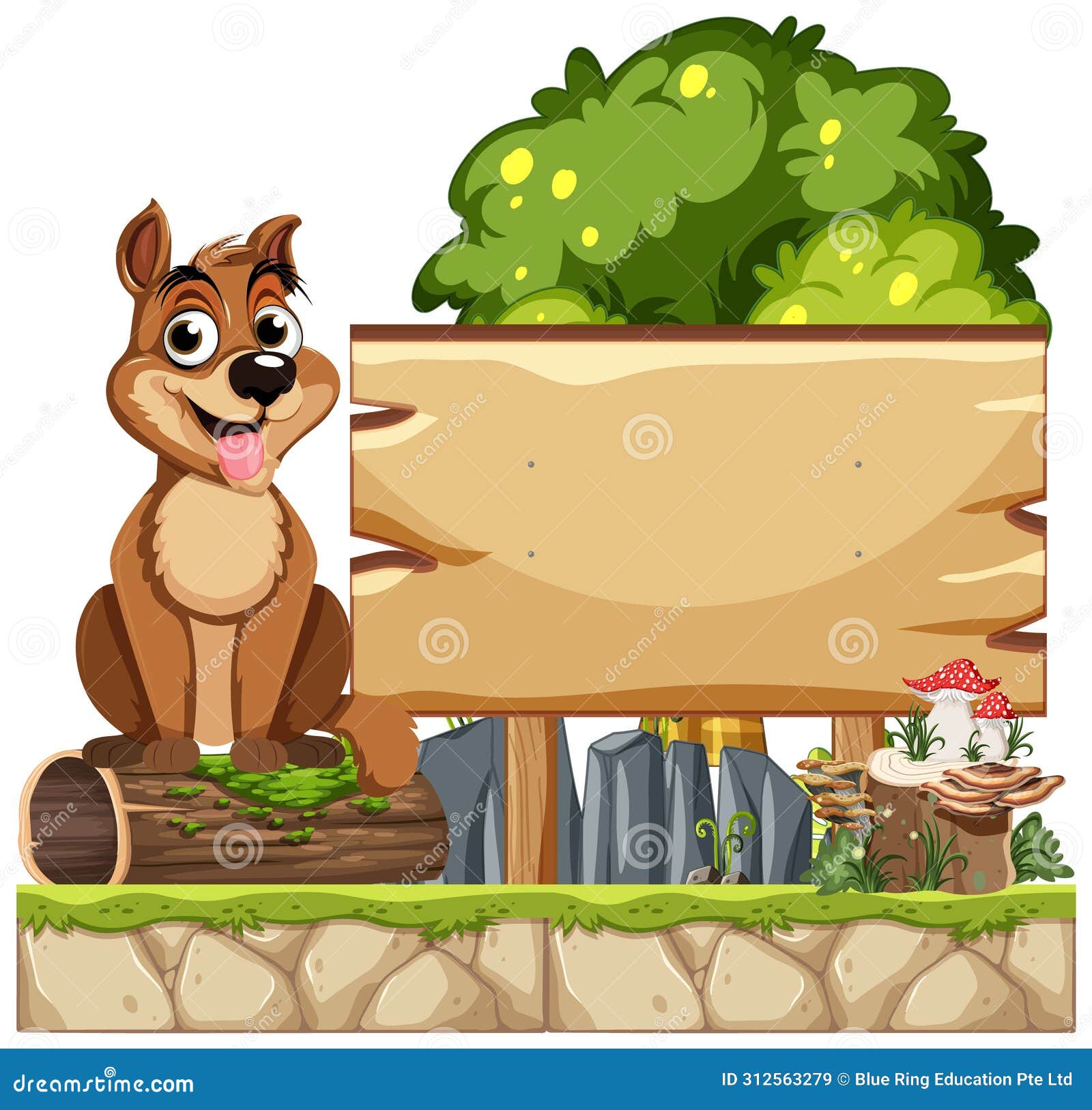 A Dog beside a Sign, Ready for Customization Stock Vector ...
