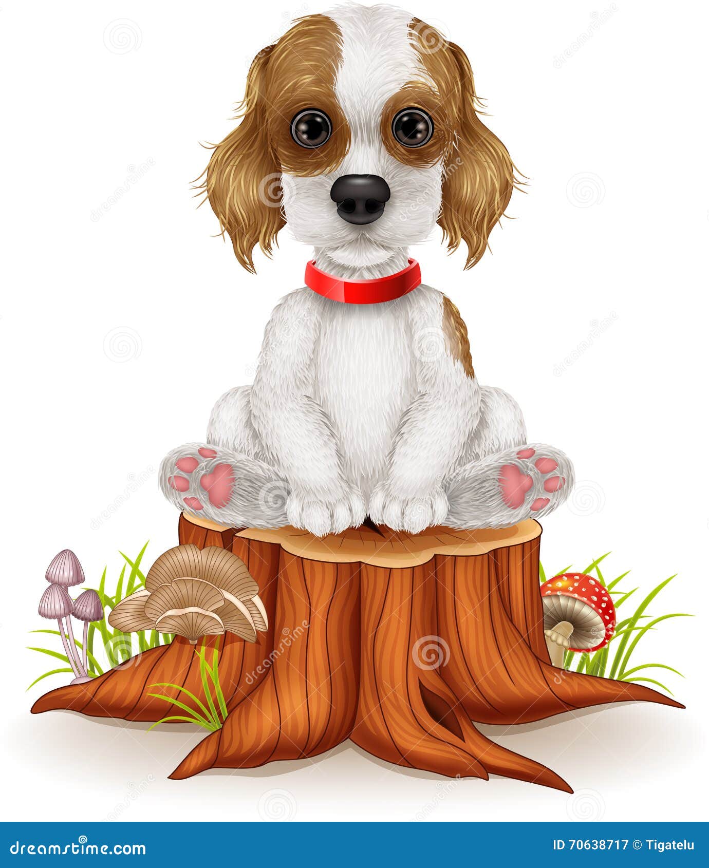 Cartoon Dog Sitting on Tree Stump Stock Vector - Illustration of doggy ...