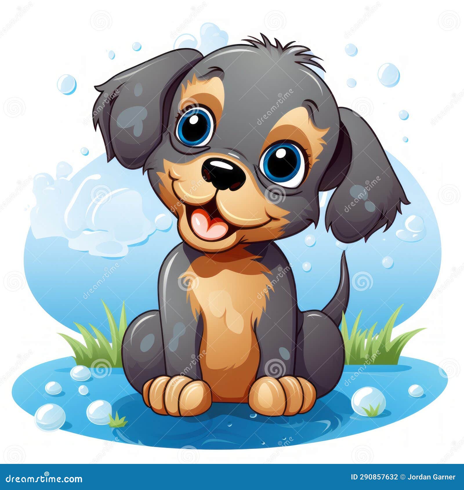 A Cartoon Dog Sitting in the Water with Bubbles Stock Illustration ...