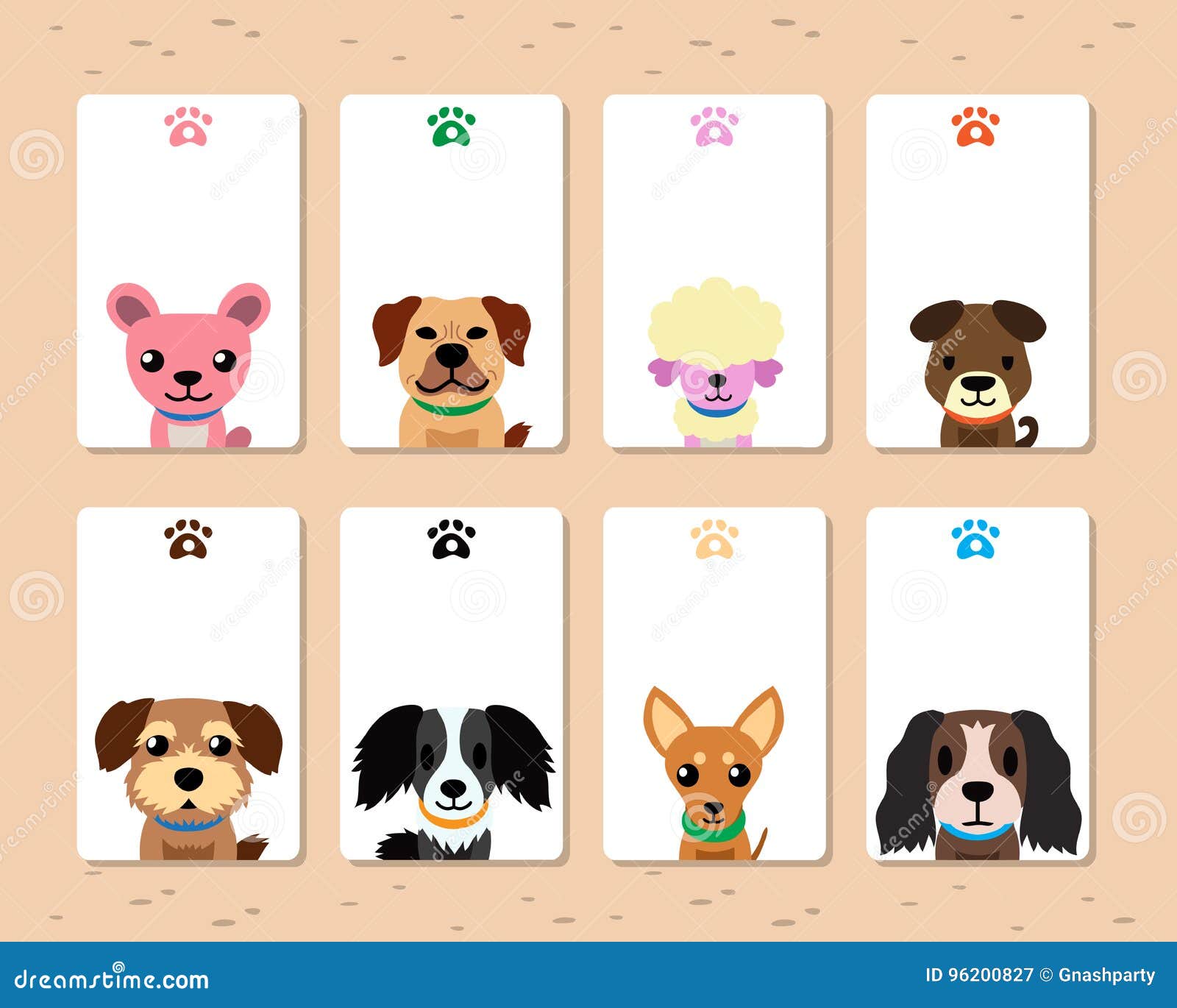 Cartoon dogs card template stock vector. Illustration of isolated ...