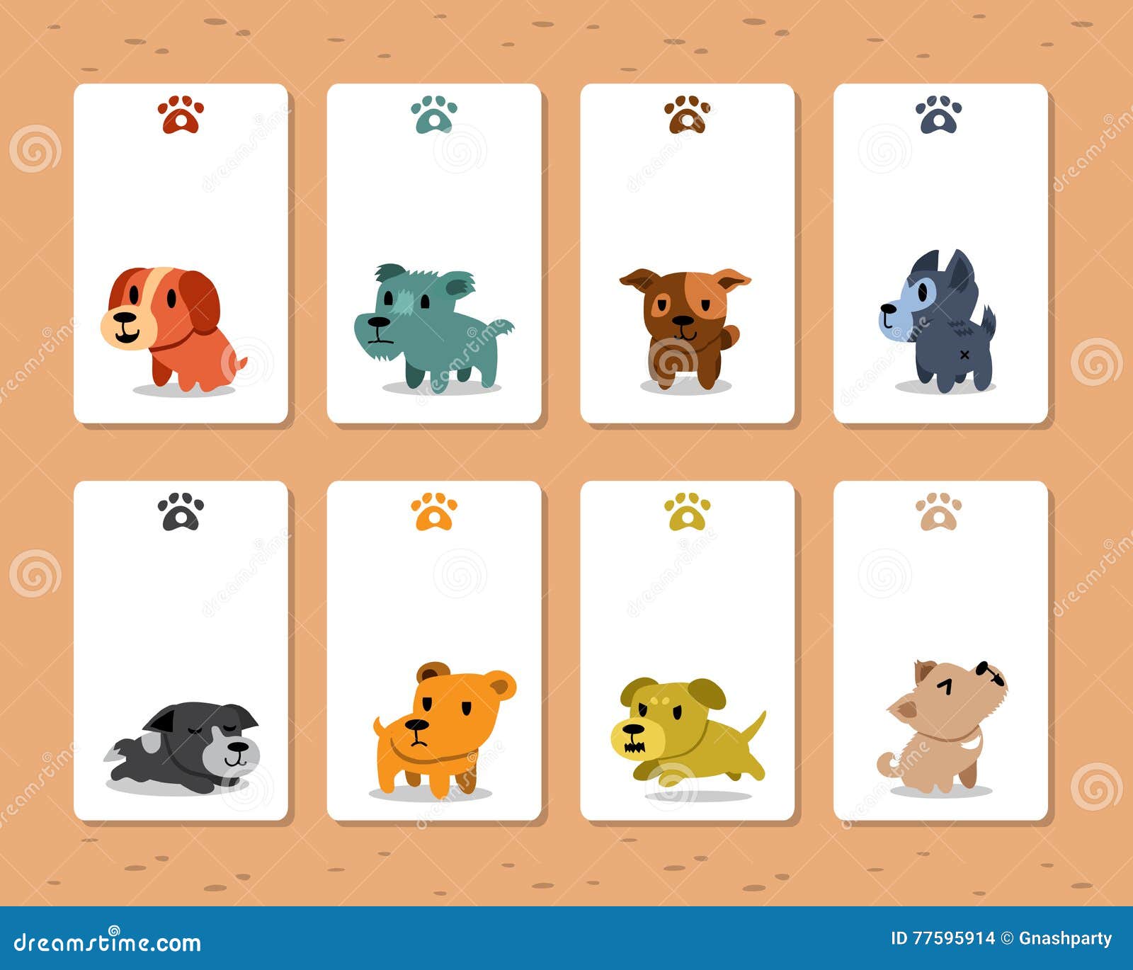 Cartoon Dogs Card Template Set Stock Vector - Illustration of group ...