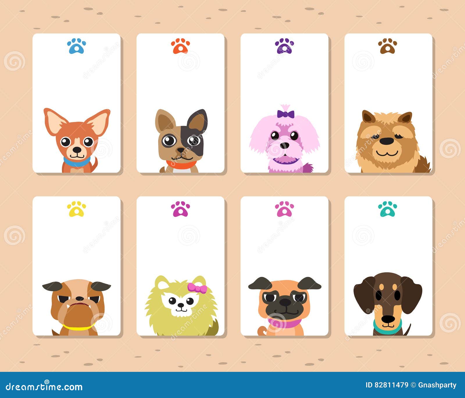 Cartoon Dogs Card Template Set Stock Vector - Illustration of banner ...