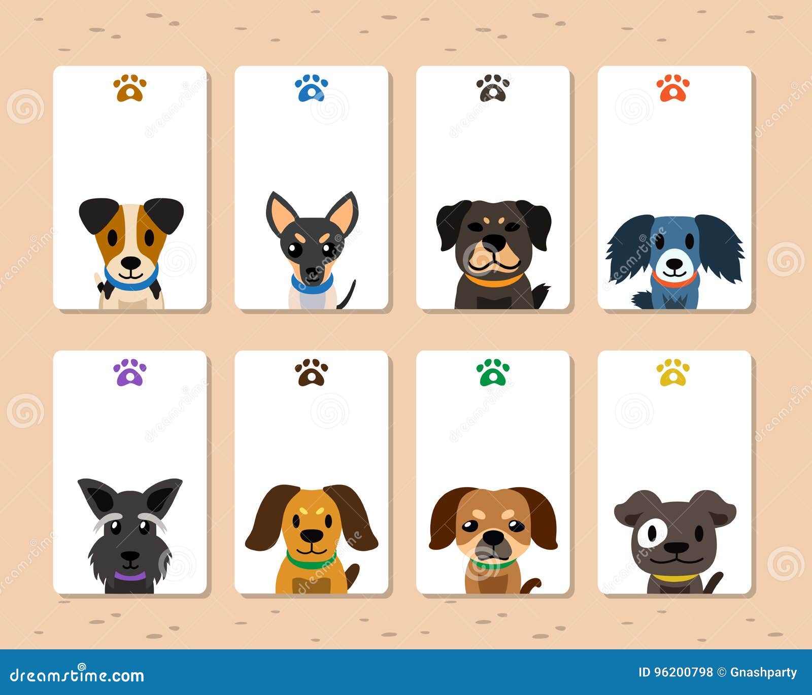 Cartoon Dogs Card Template Set Stock Vector - Illustration of ...