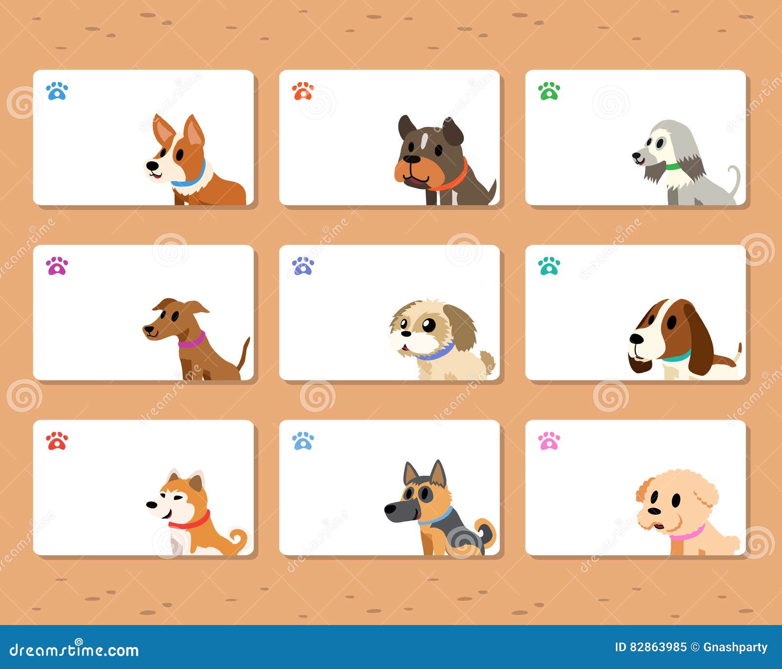 Cartoon Dogs Cards Template Set | CartoonDealer.com #82863985