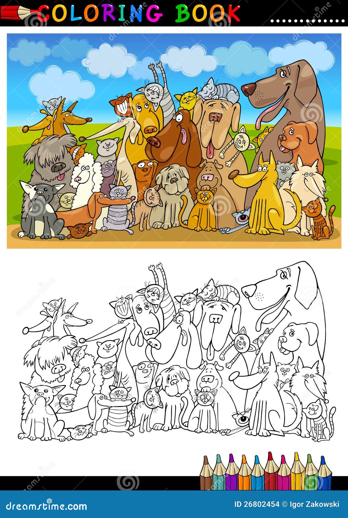 Cartoon Dogs For Coloring Book Or Page Vector Illustration ...