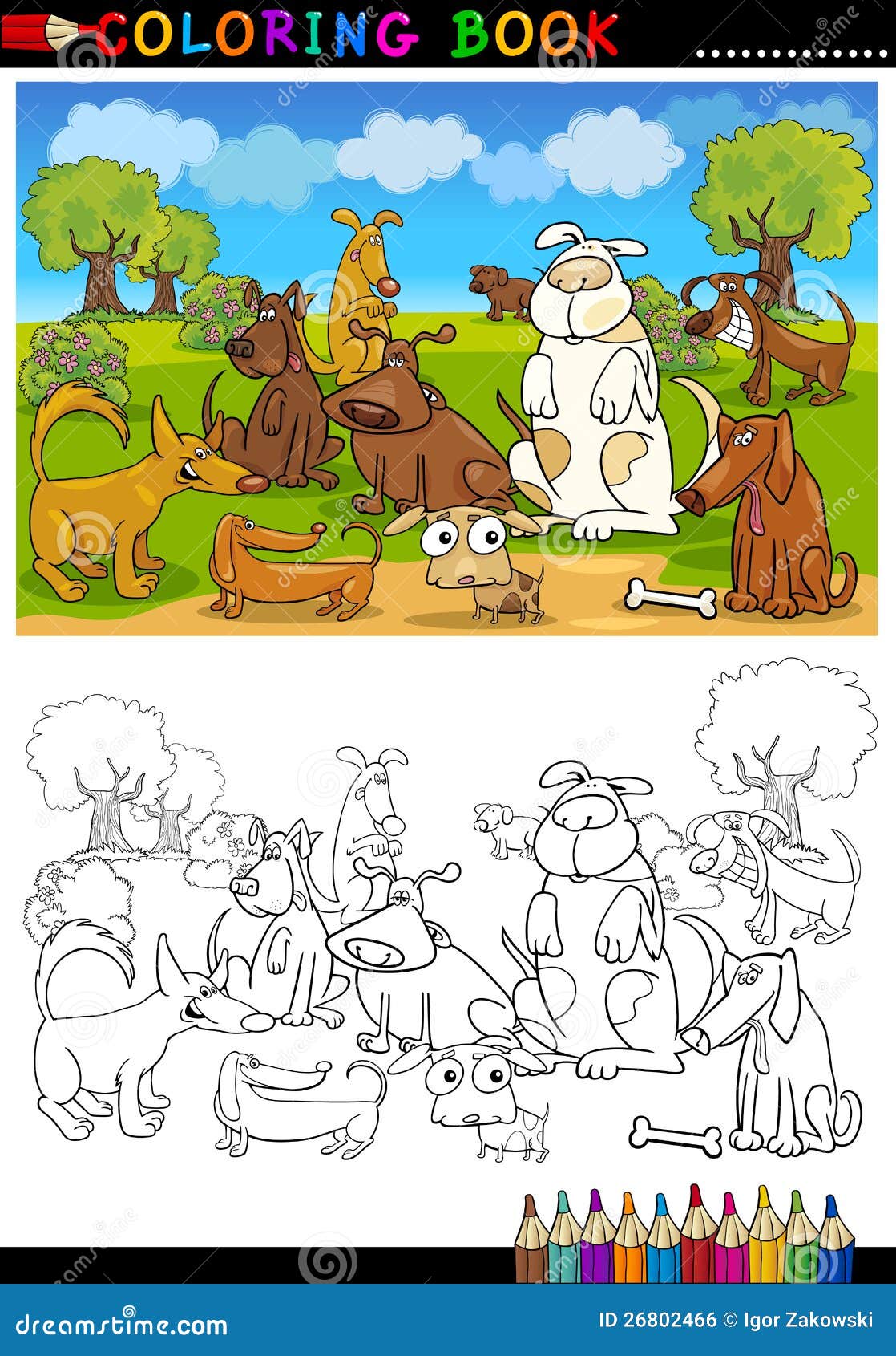 Cartoon Dogs For Coloring Book Or Page Vector Illustration ...