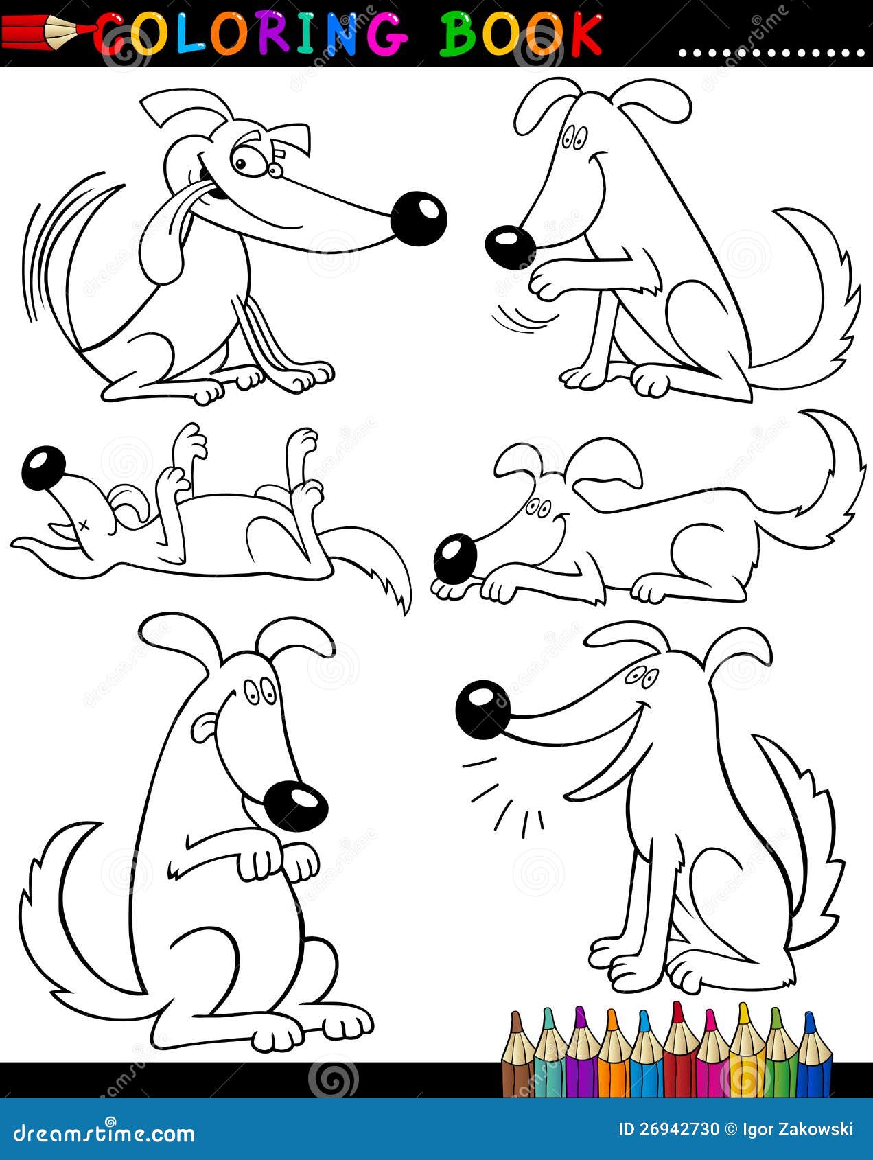 Cartoon Dogs For Coloring Book Or Page Vector Illustration ...