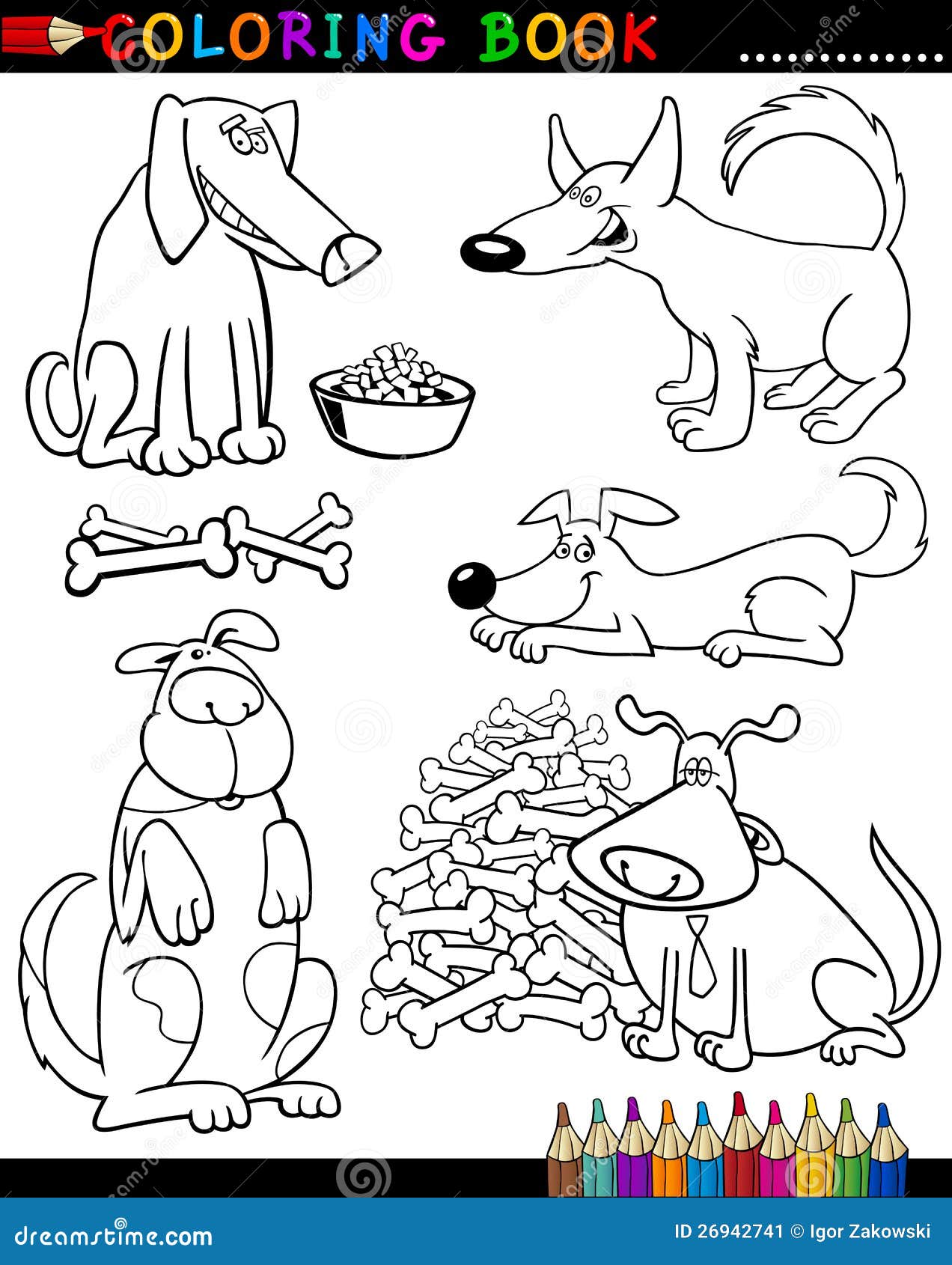 Cartoon Dogs For Coloring Book Or Page | CartoonDealer.com #26942741