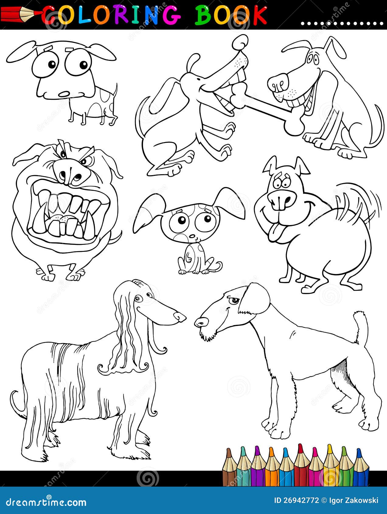 Cartoon Dogs For Coloring Book Or Page Vector Illustration ...