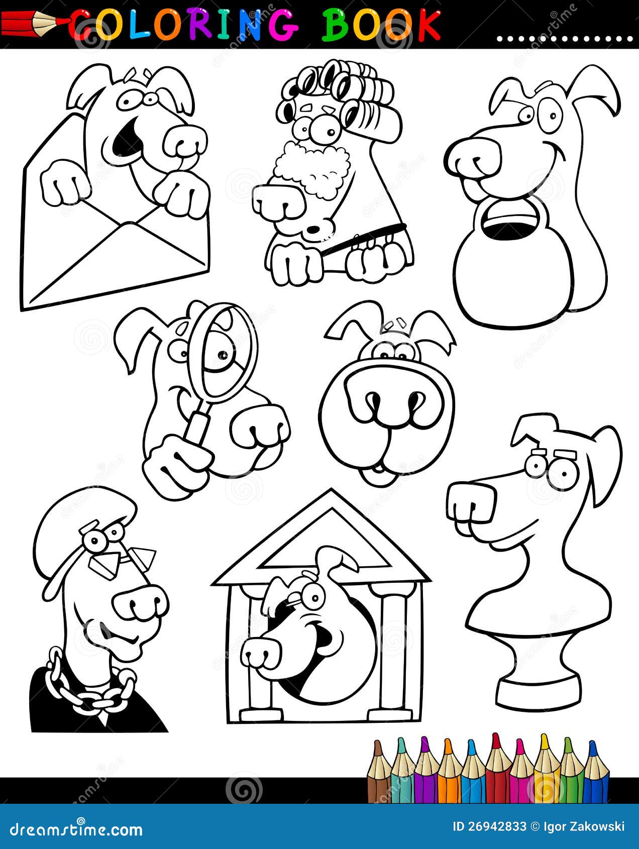 Cartoon Dogs For Coloring Book Or Page | CartoonDealer.com #26942833