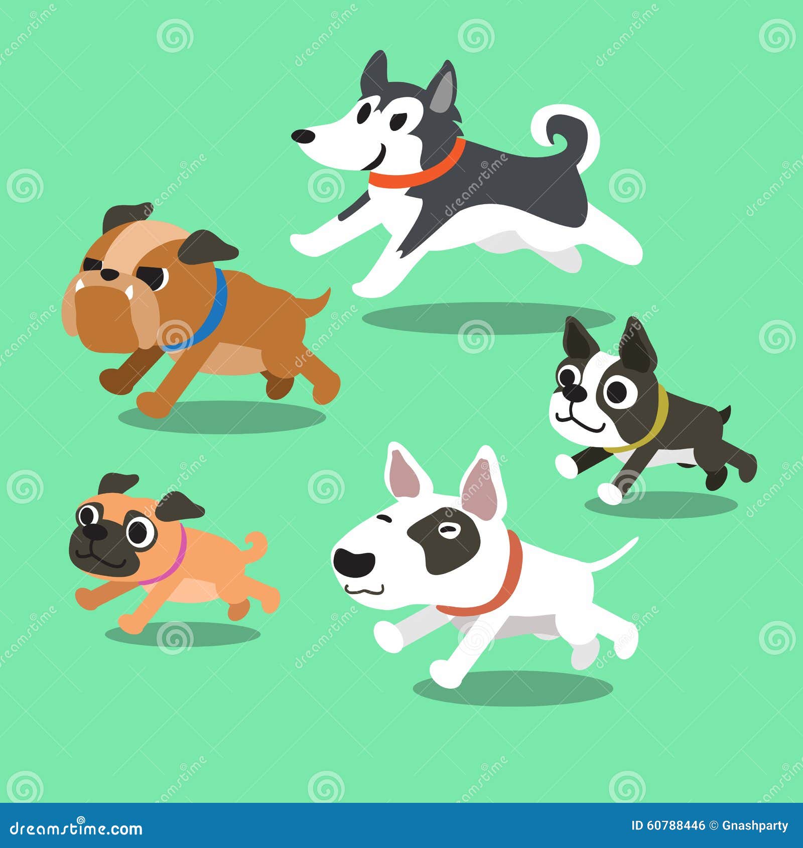 Cartoon dogs running stock vector. Illustration of collection - 60788446
