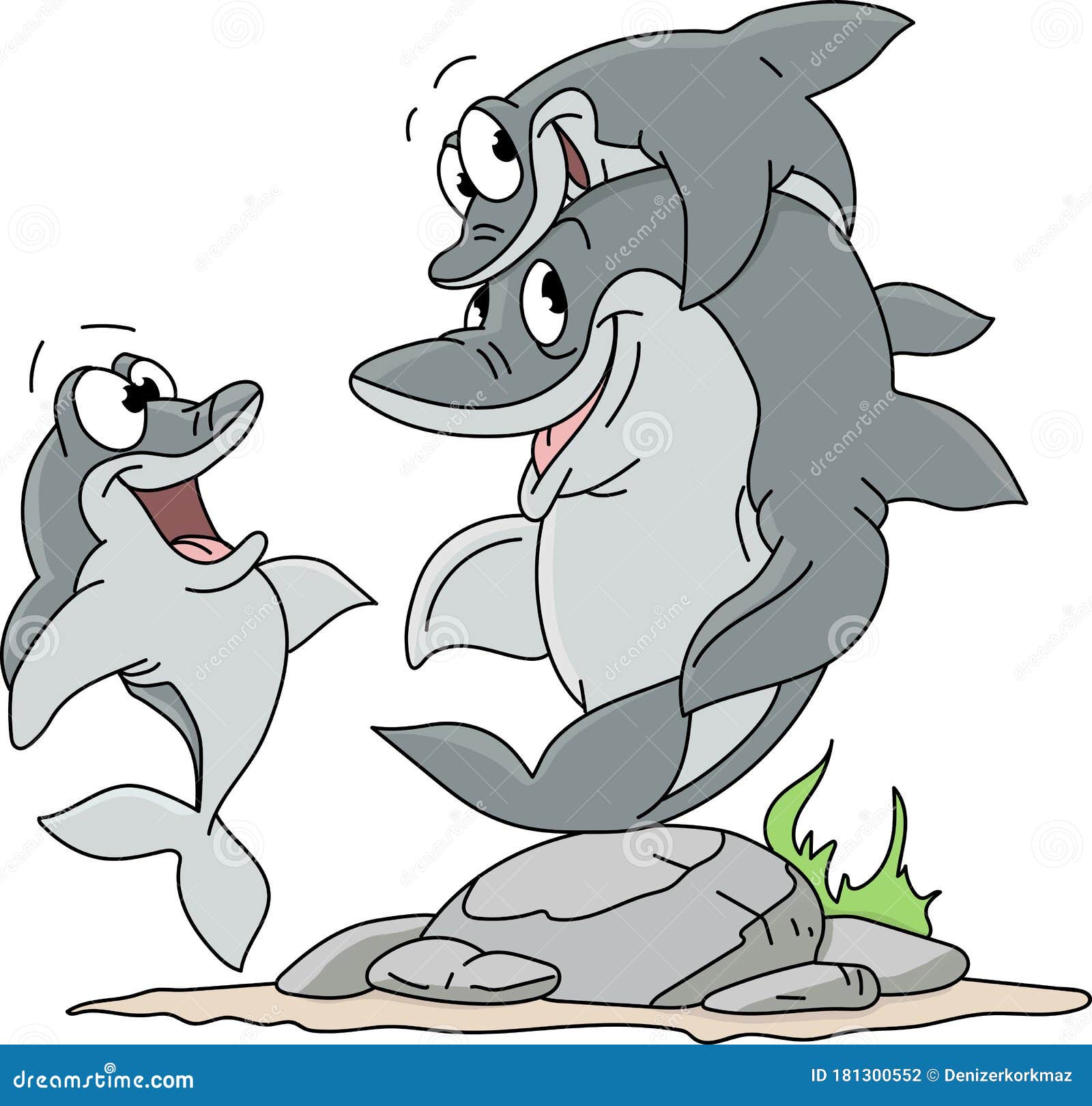 Cartoon Dolphin Babies Playing with Their Father Vector Illustration ...