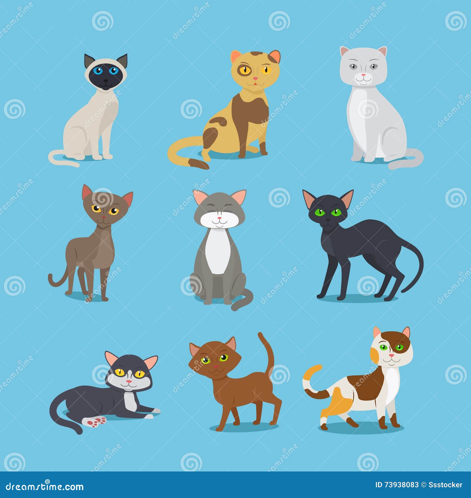 Cartoon domestic cat set stock vector. Illustration of grey - 73938083