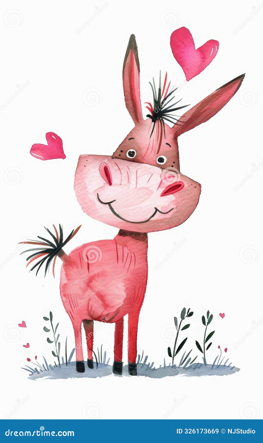 A Cartoon Donkey with a Heart on Its Head Stock Illustration ...