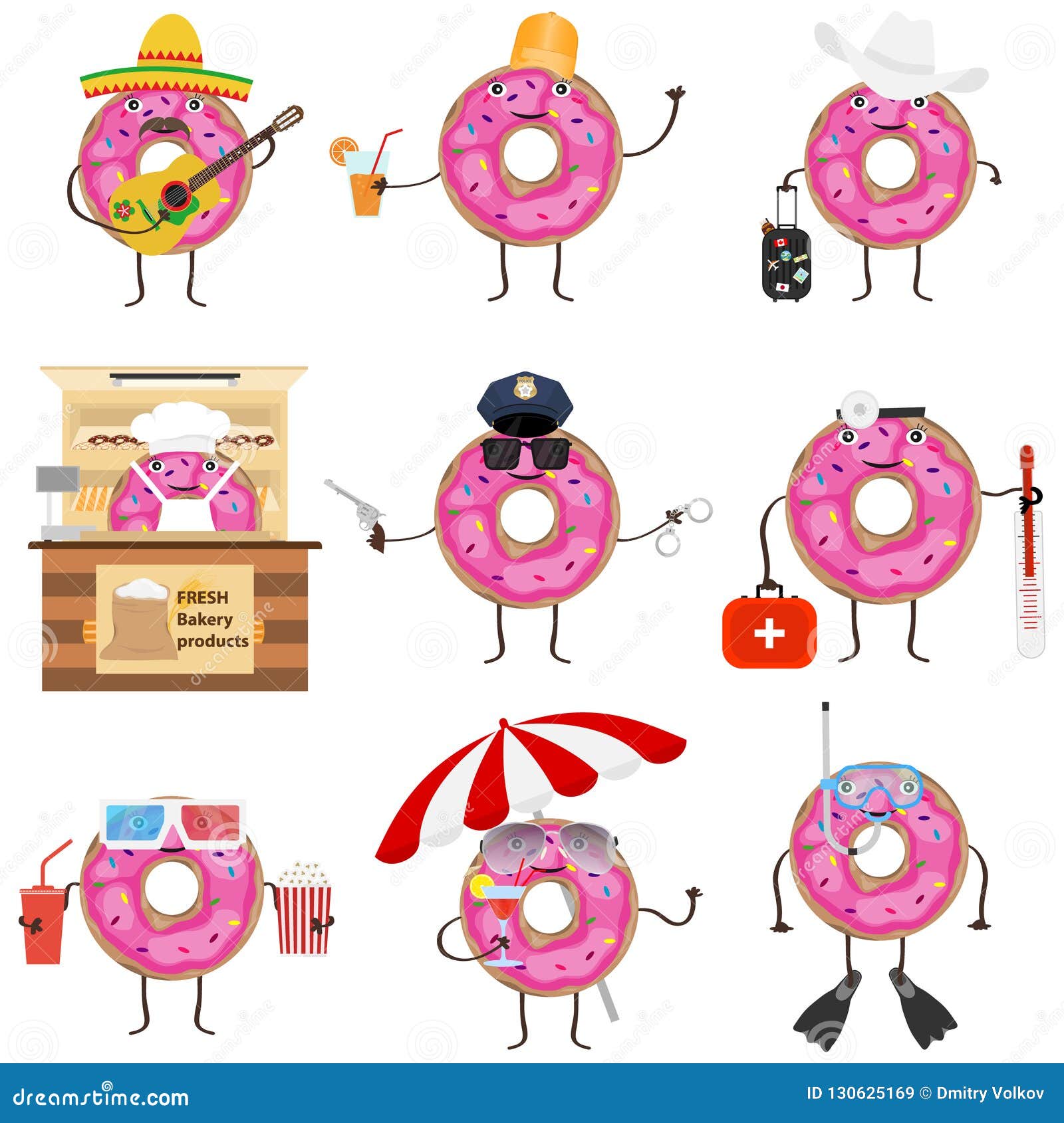 Cartoon Donuts, Animated Donuts. a Set of Funny Donuts. Stock ...