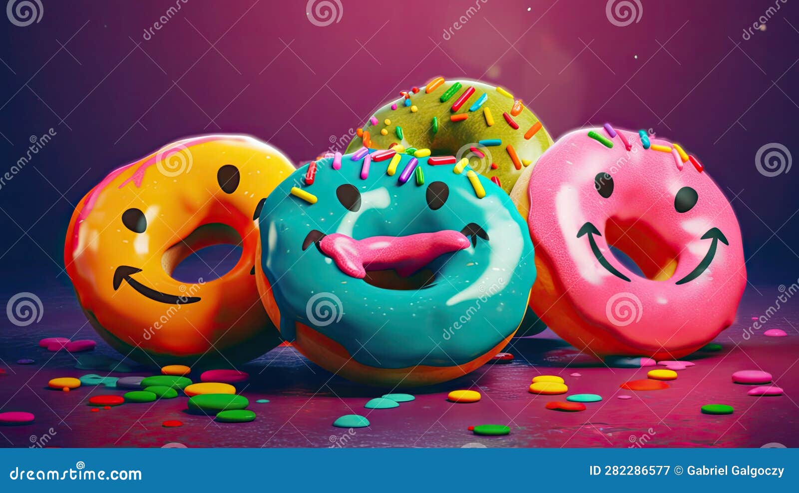 Cartoon Donuts with Funny Faces and Eyes Stock Illustration ...