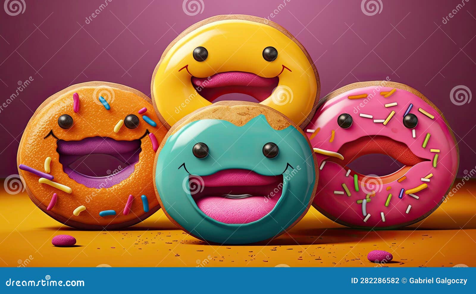 Cartoon Donuts with Funny Faces and Eyes. Vector Illustration Stock ...