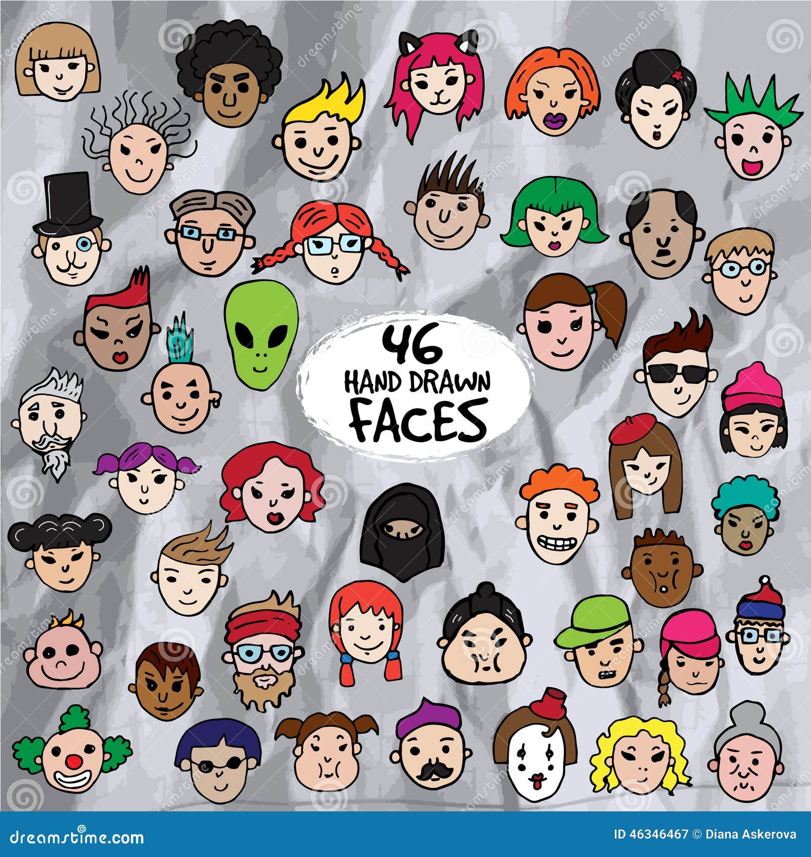 Cartoon Doodle Avatars Vector Set. Stock Vector - Illustration of hair ...