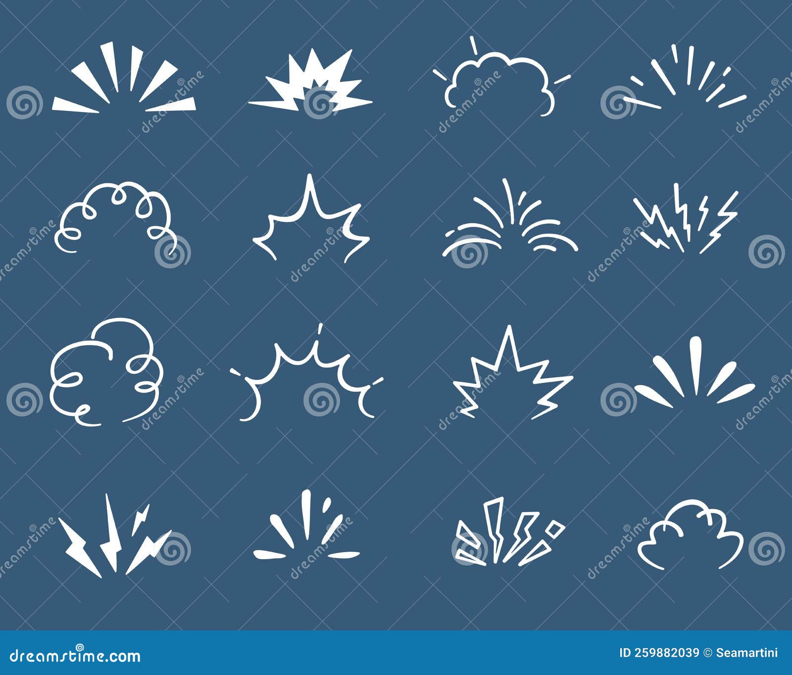 Cartoon Doodle Bomb Explosion, Comic Boom Clouds Stock Illustration ...