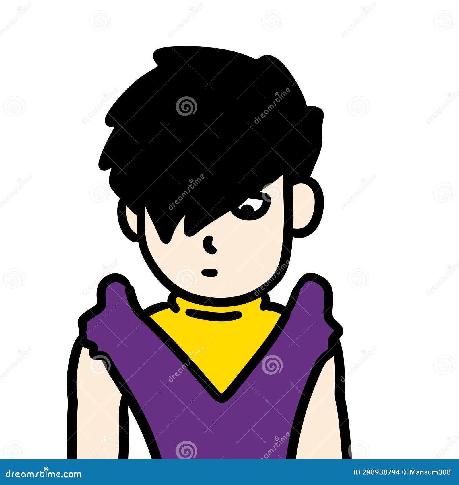 Cartoon Doodle Boy in Purple and White Stock Illustration ...