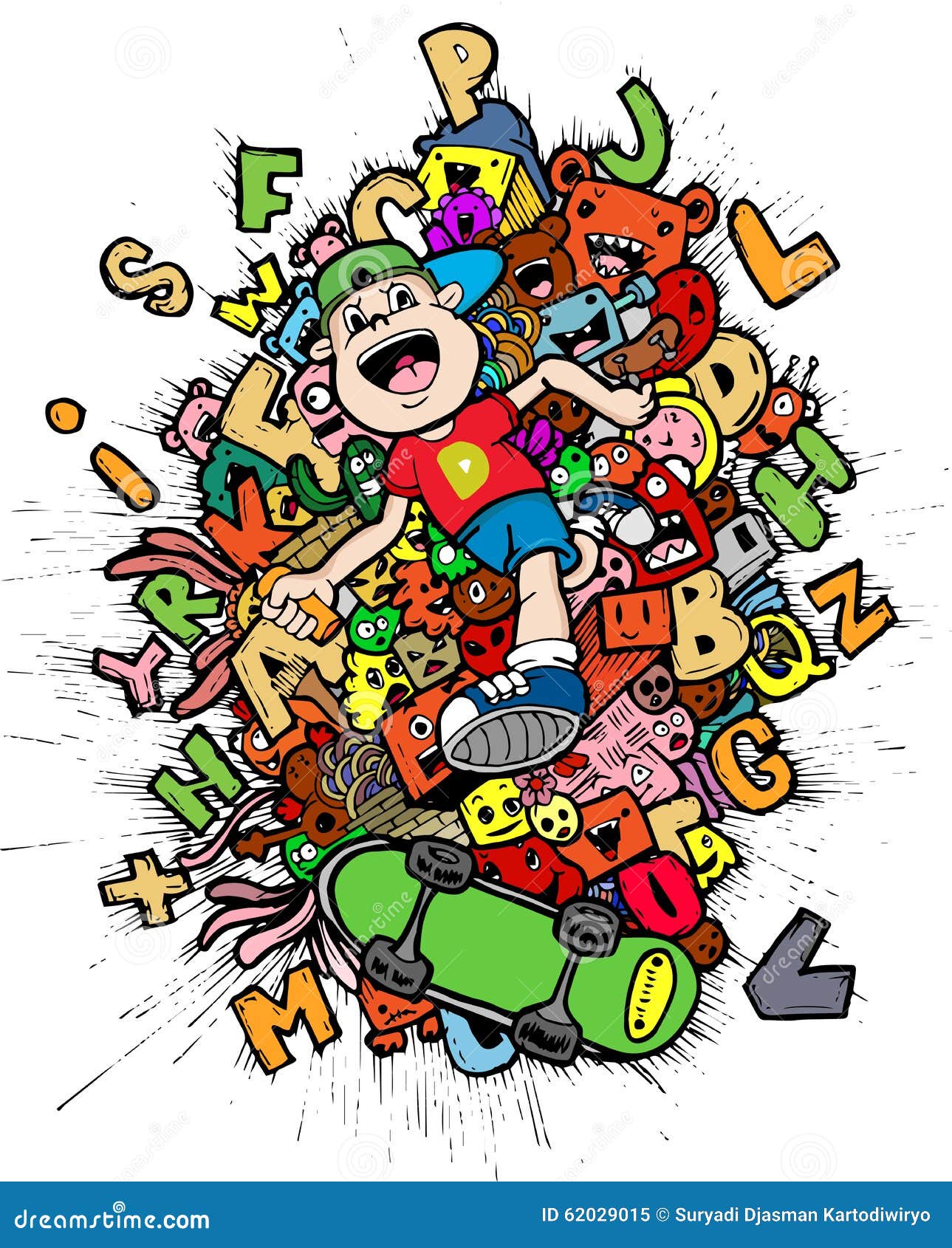 Cartoon Doodle-boy Skateboarder Stock Vector - Illustration of card ...