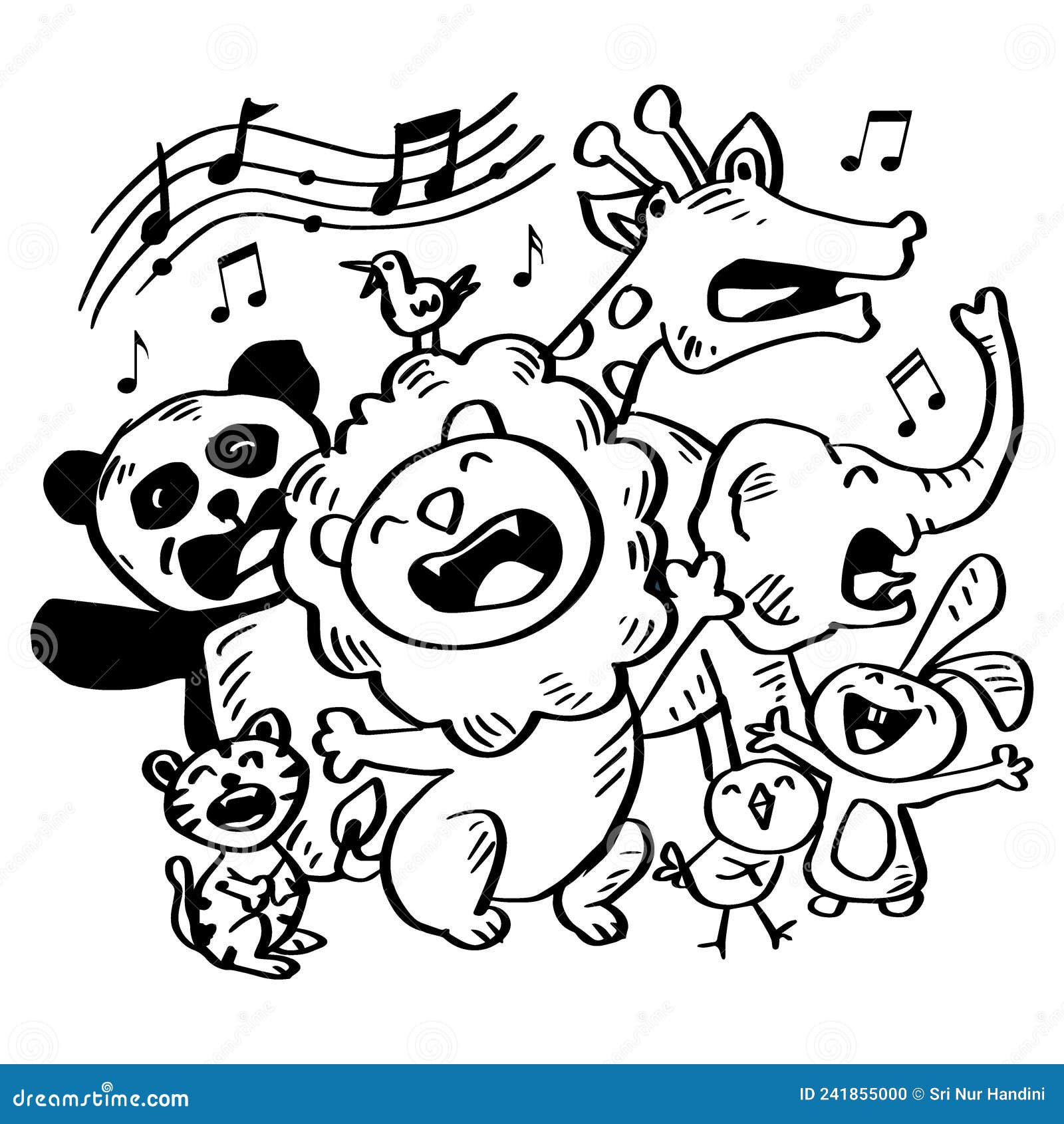 Animals Singing Together In The Jungle, Lion, Tiger, Monkey, Owl, With ...