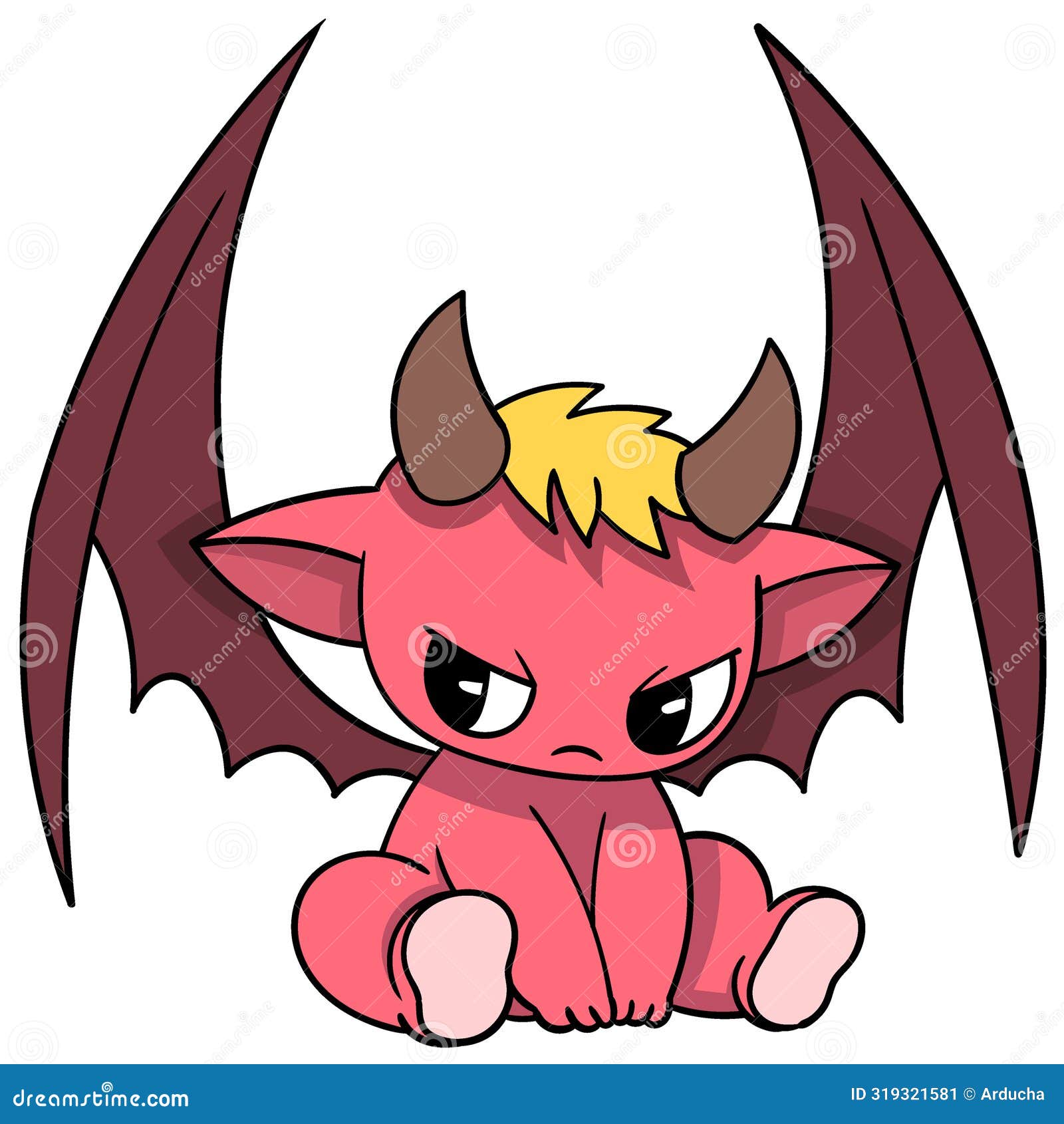 Mini Red Devil is Sitting Holding Back Anger Stock Vector ...
