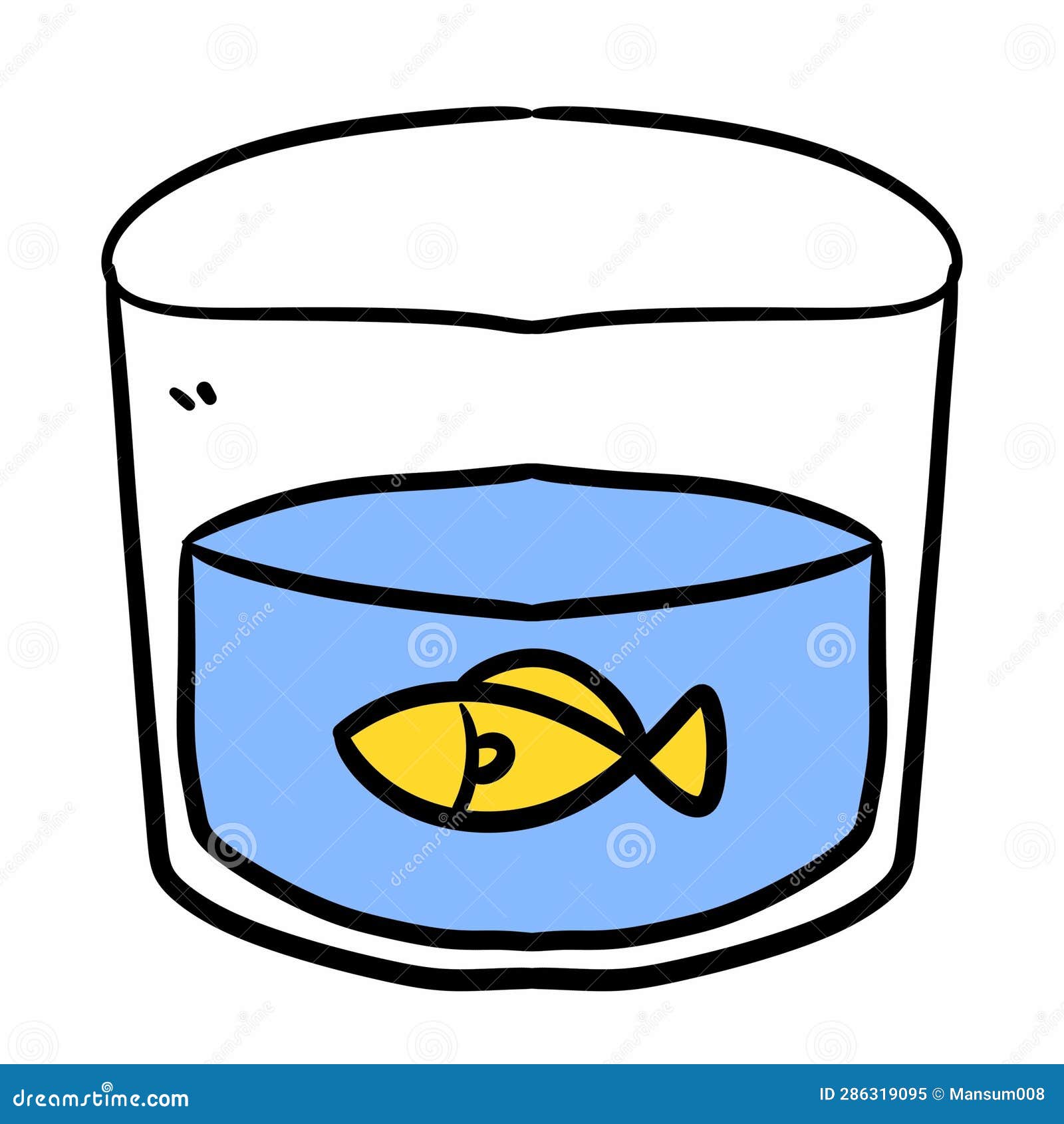 Cartoon Doodle Fish in a Glass Bowl Stock Illustration - Illustration ...