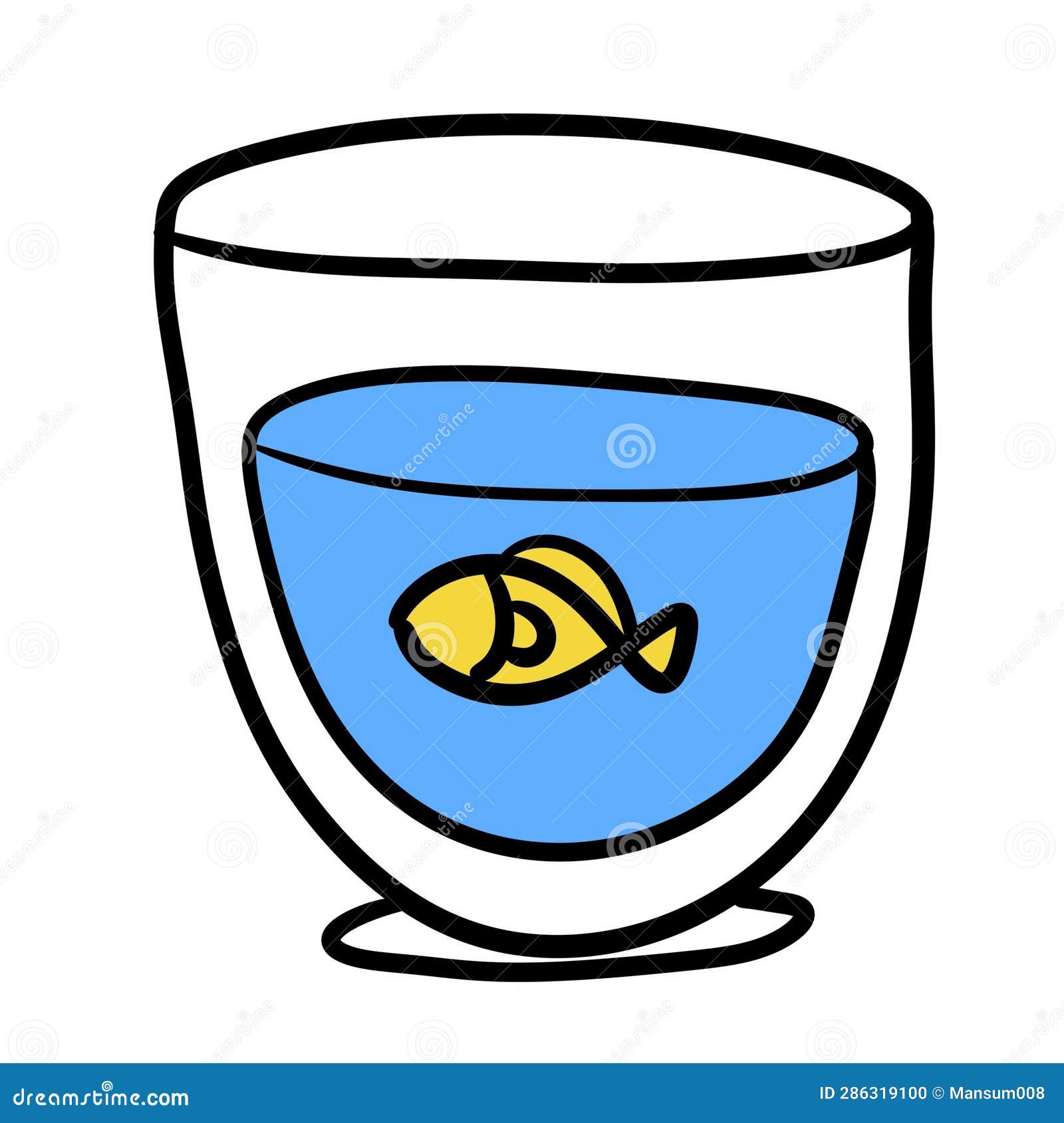 Cartoon Doodle Fish in a Glass Bowl Stock Illustration - Illustration ...