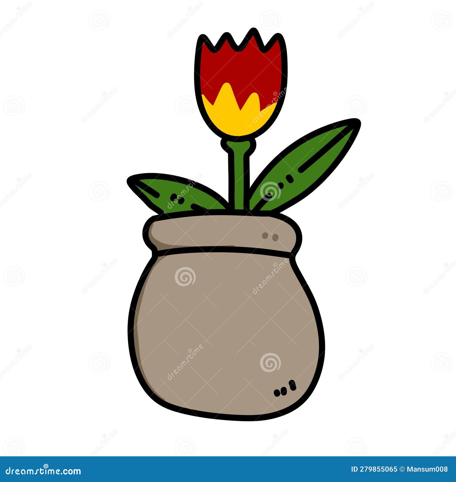 Cartoon Doodle Flower Pot on White Background Stock Illustration ...