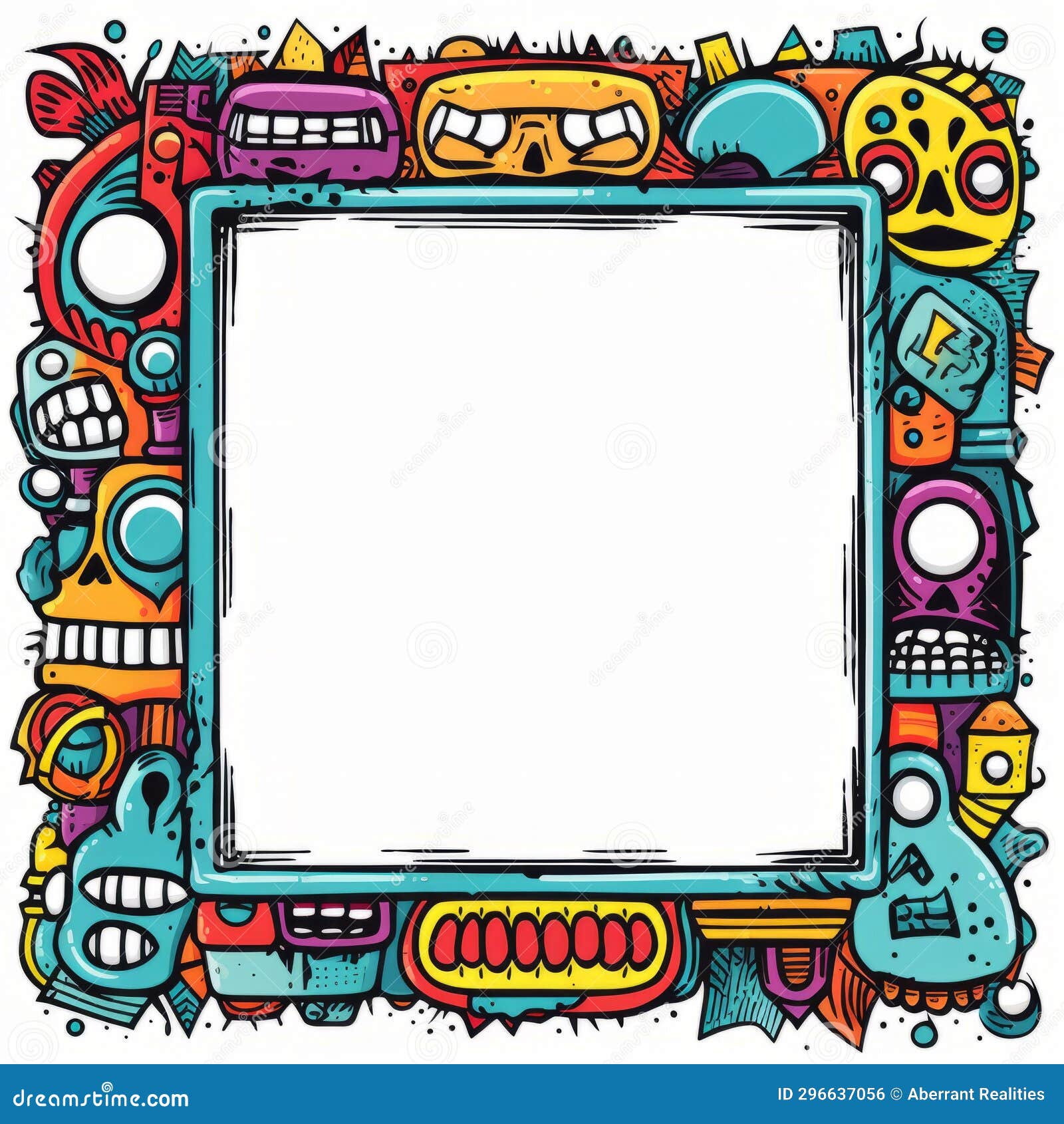 Cartoon Doodle Frame with Monsters and Doodles on it Stock Illustration ...